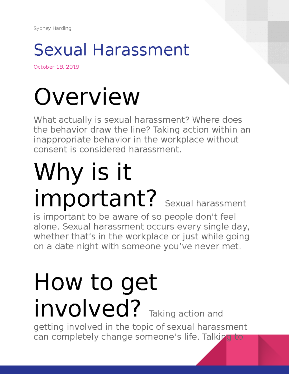 Final Brochure - Sexual Harassment Project - Sydney Harding Sexual ...