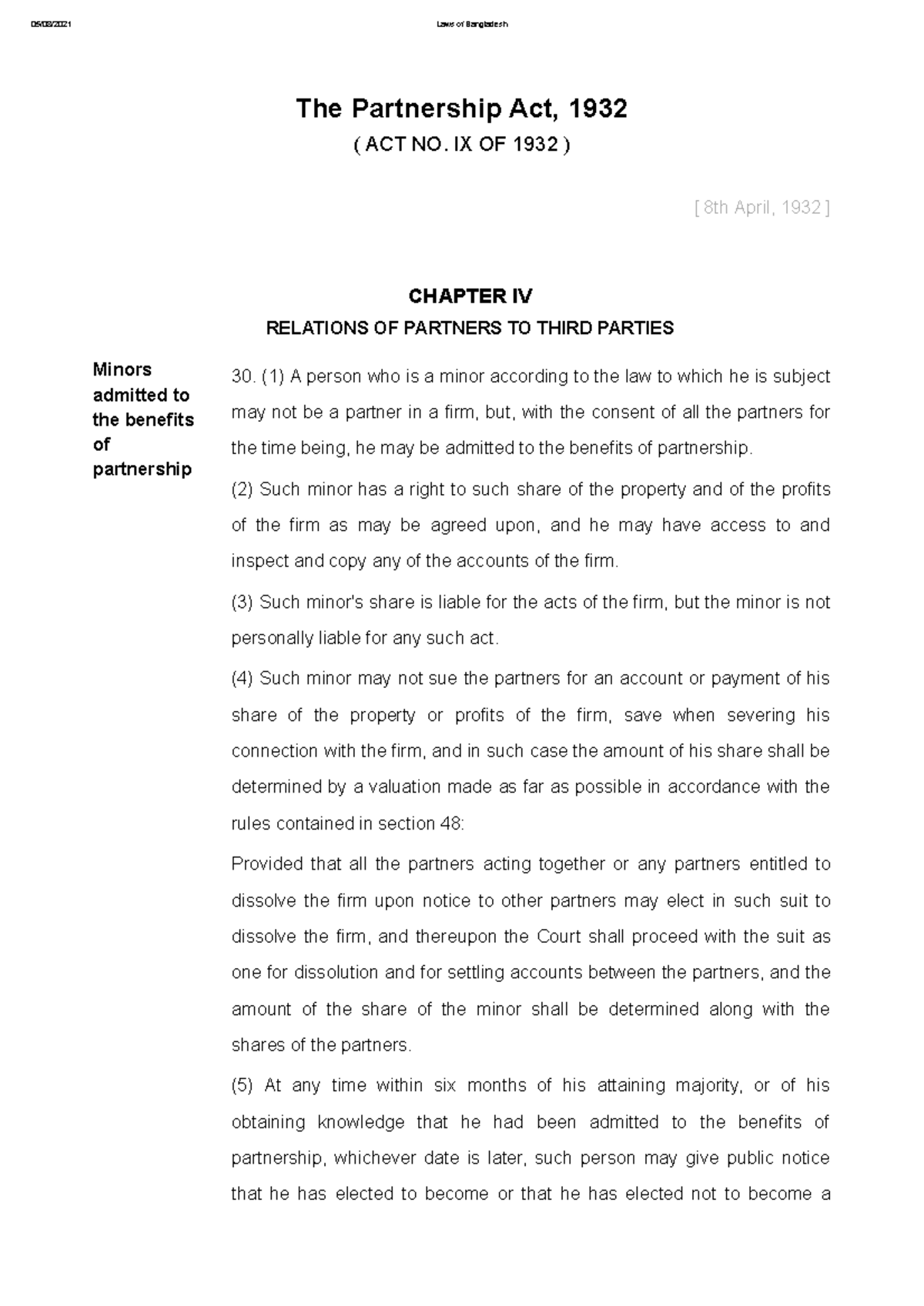 Relations OF Partners TO Third Parties 05 08 2021 Laws Of Bangladesh