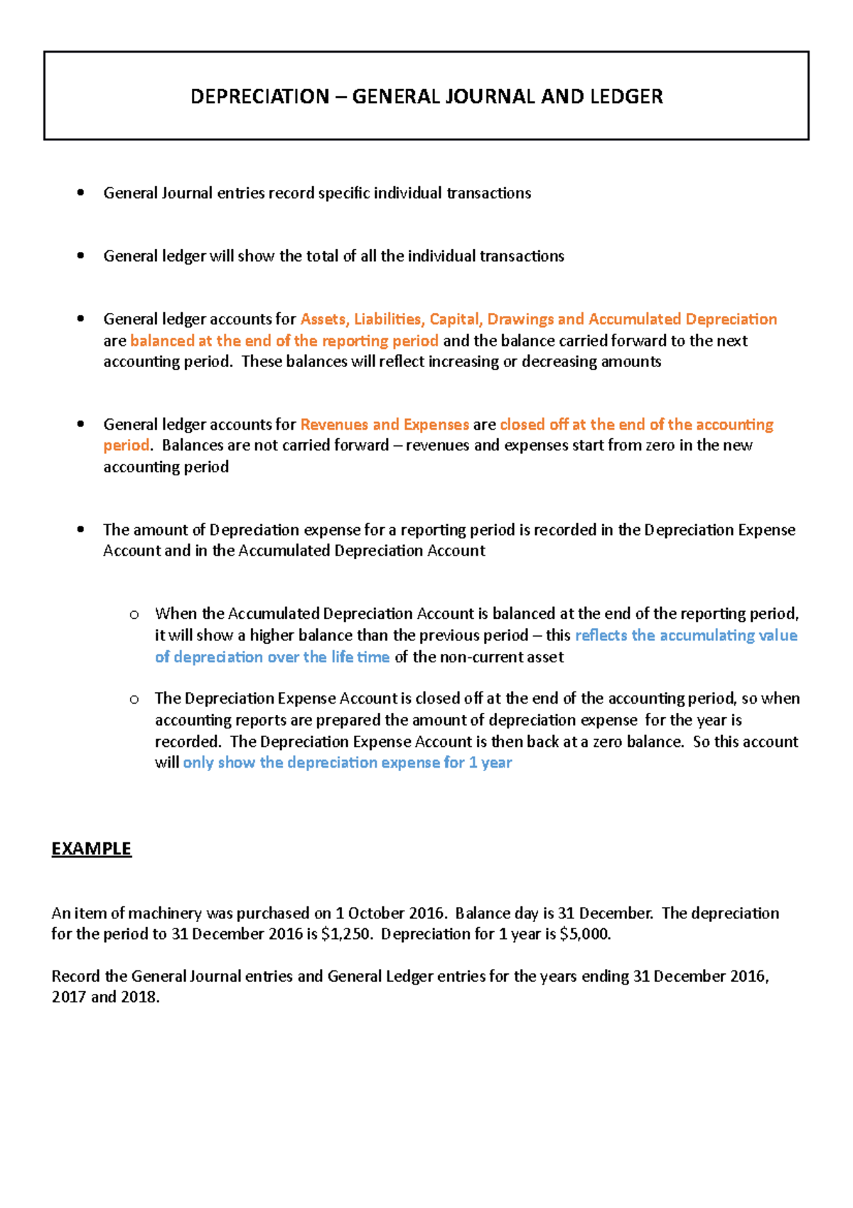 WEEK 7 - Depreciation - Journal and Ledger - DEPRECIATION – GENERAL ...
