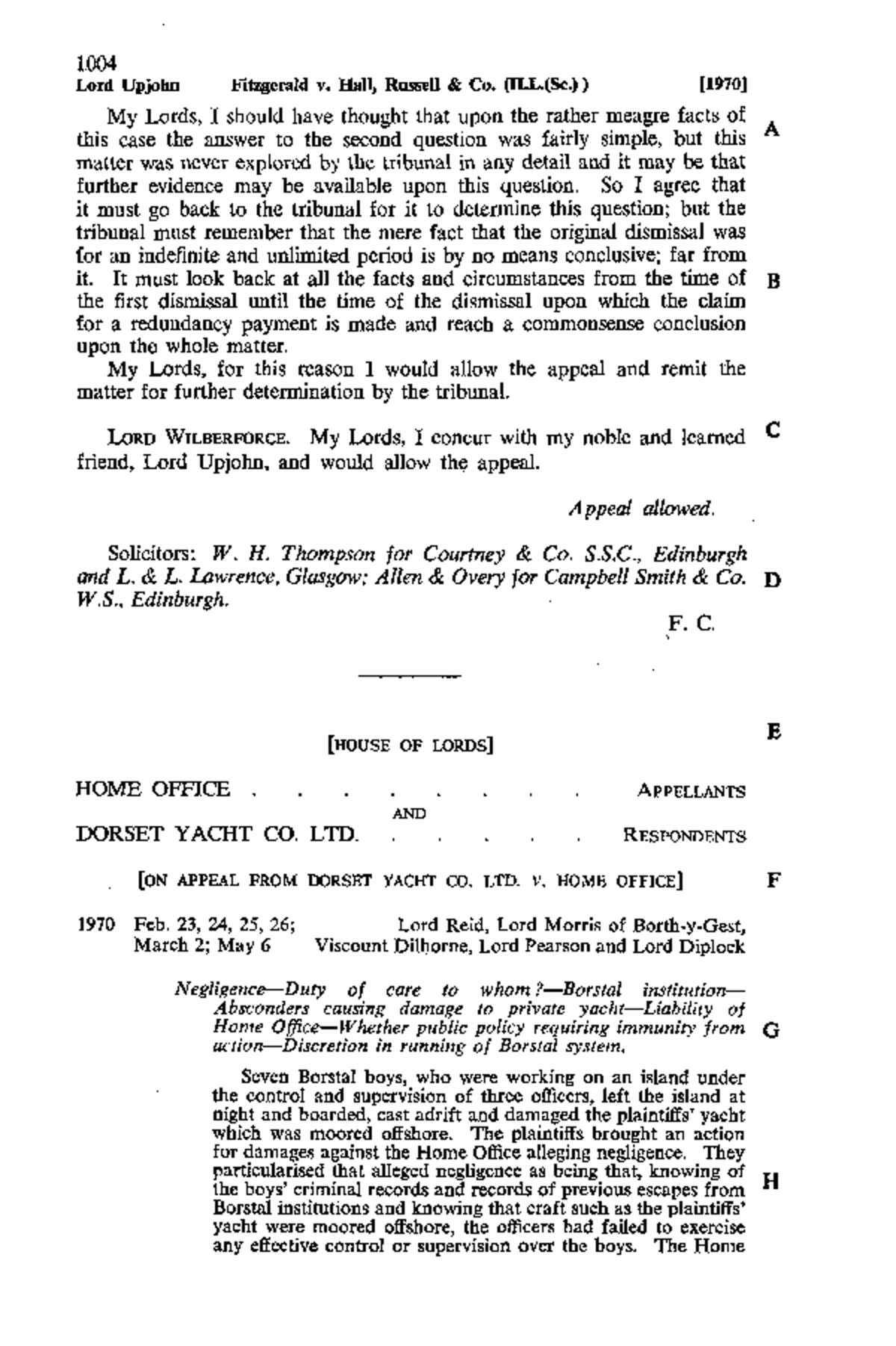 [1970] A.C. 1004 - 2222 - 1. Lord Upjohn Fitzgerald v. Hall, Russell ...