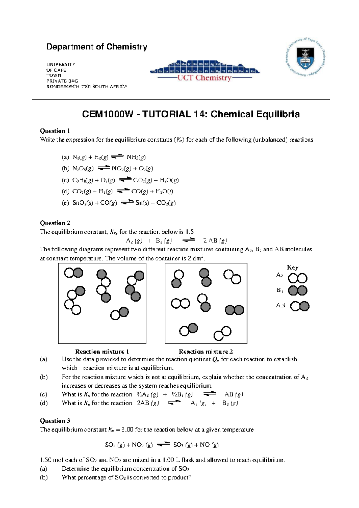 CEM1000W Tutorial 14 2018 - Department of Chemistry UNIVERSITY OF CAPE TOWN PRIVATE BAG ...