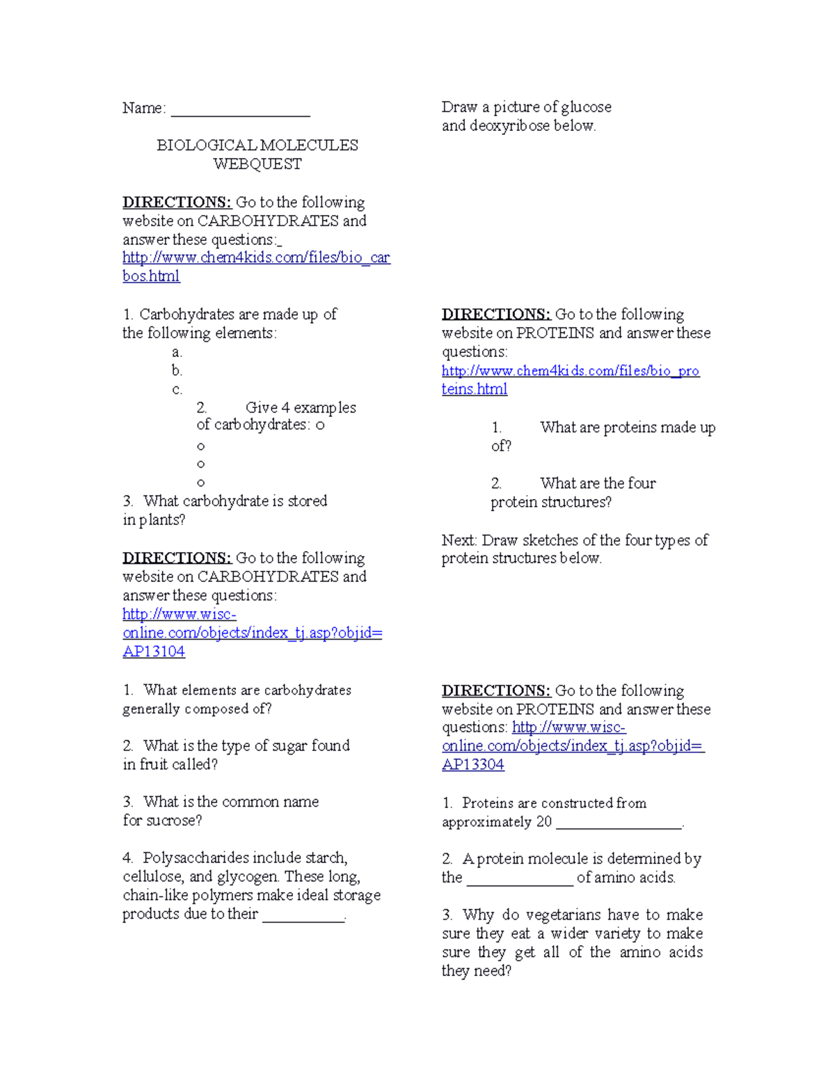 Organic- Molecules- Webquest - Name: _________________ BIOLOGICAL ...