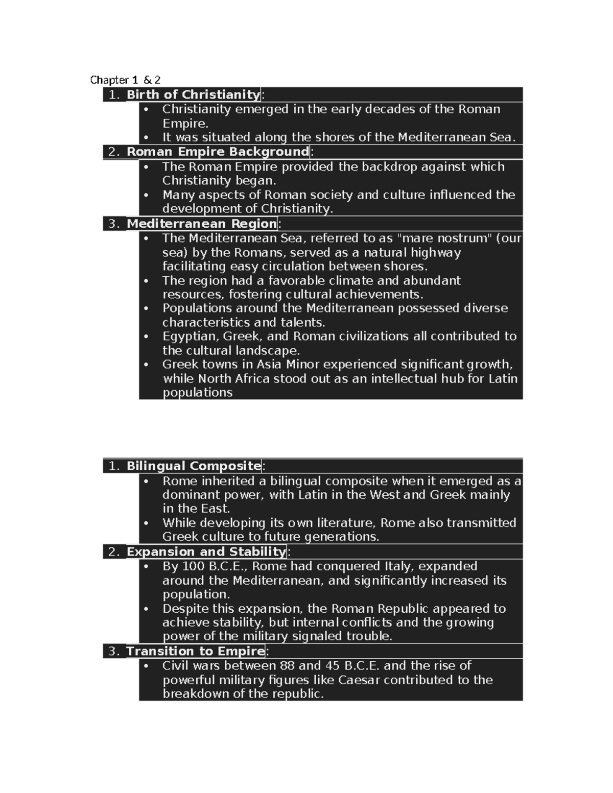 Theo Chapter 1 &2 - Chapter 1 & 2 1. Birth of Christianity ...