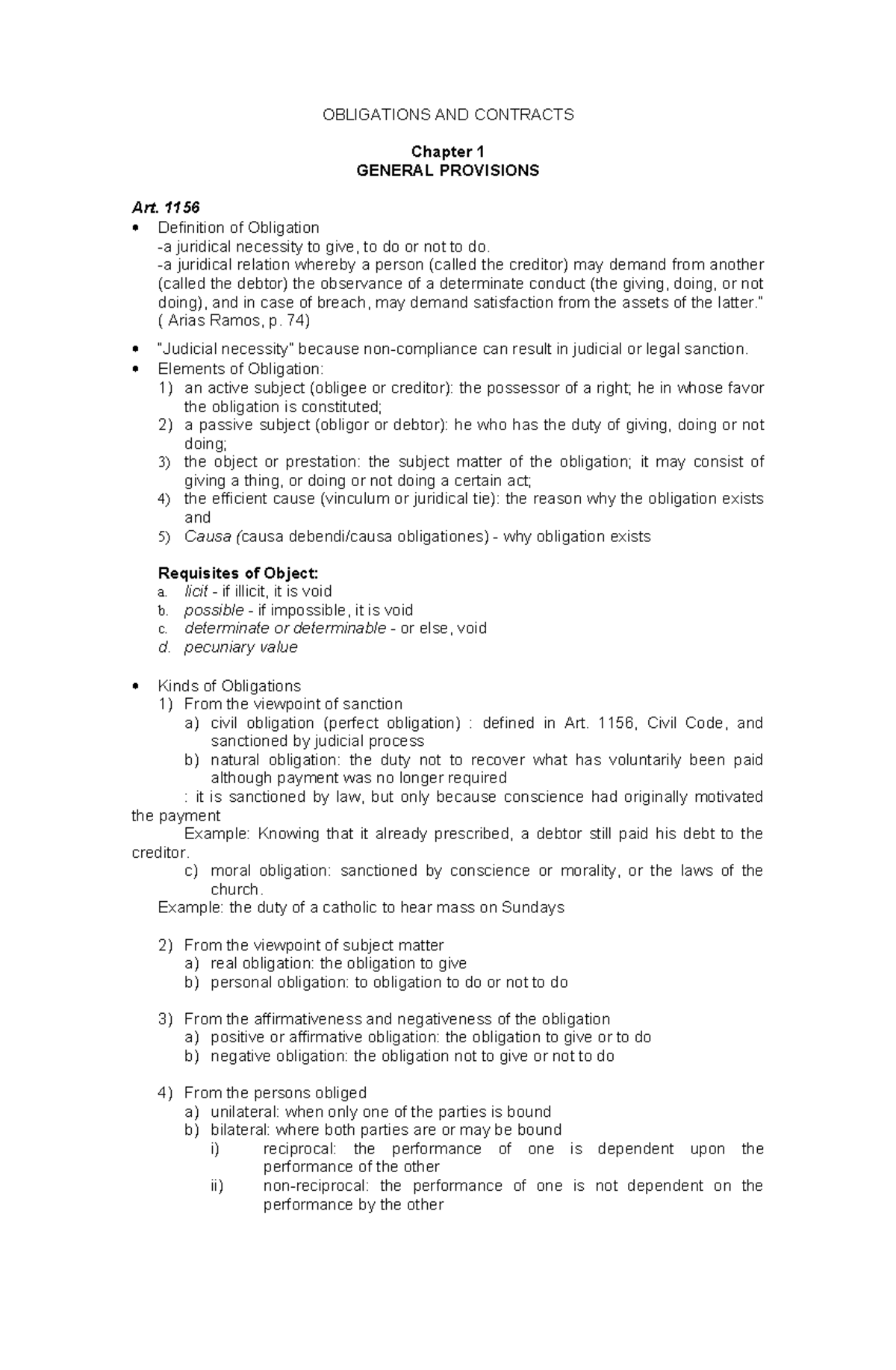 Oblicon lecture for one - OBLIGATIONS AND CONTRACTS Chapter 1 GENERAL ...