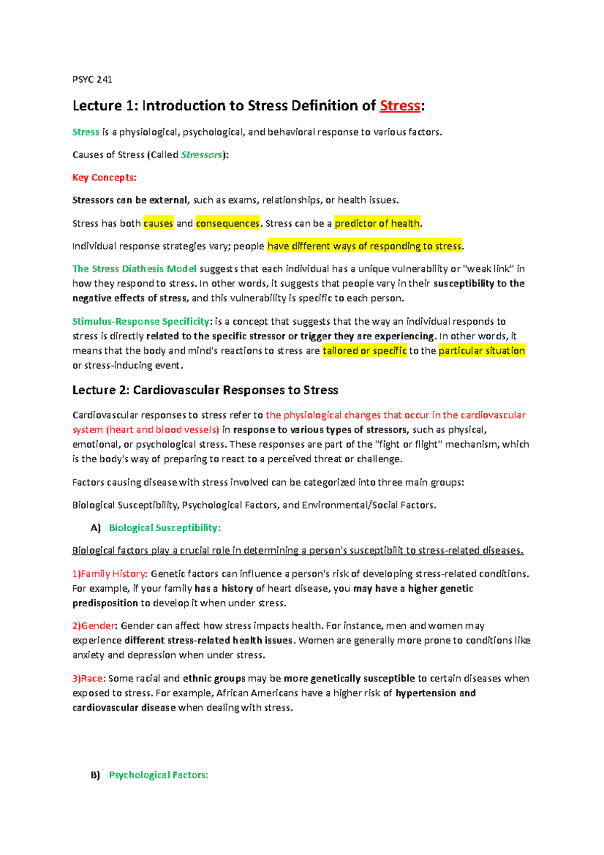 PSYC 241 - This is the first 6 lectures - PSYC 241 Lecture 1 ...