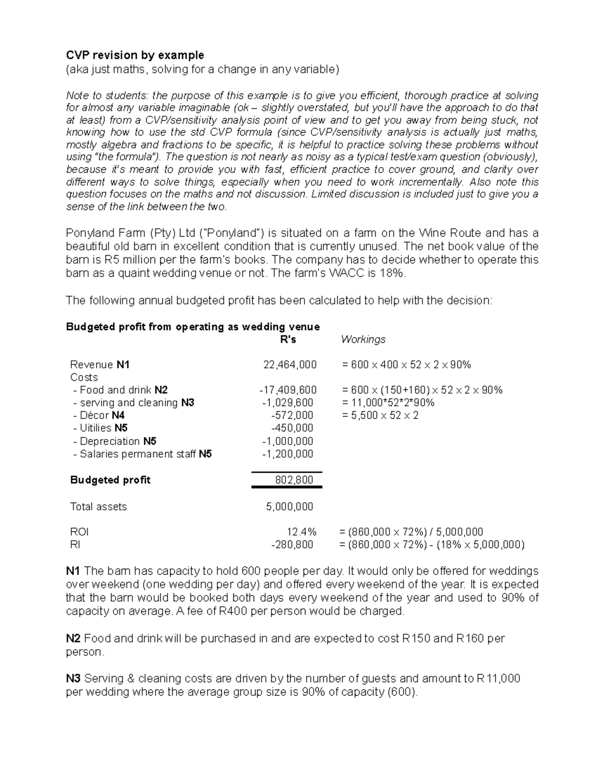 Ponyland CVP example - CVP revision by example (aka just maths, solving ...
