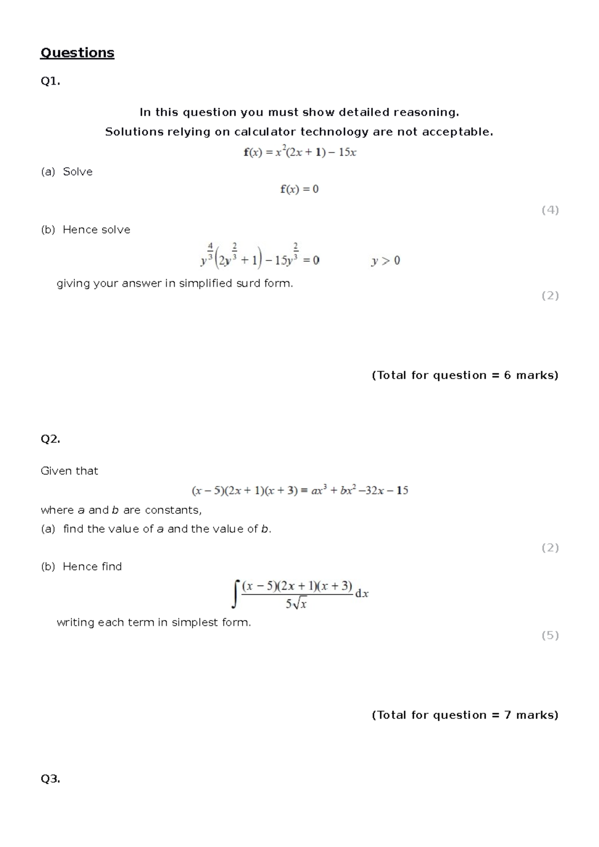 Alevel mathematics p1 2022 2023jan - Questions Q1. In this question you ...