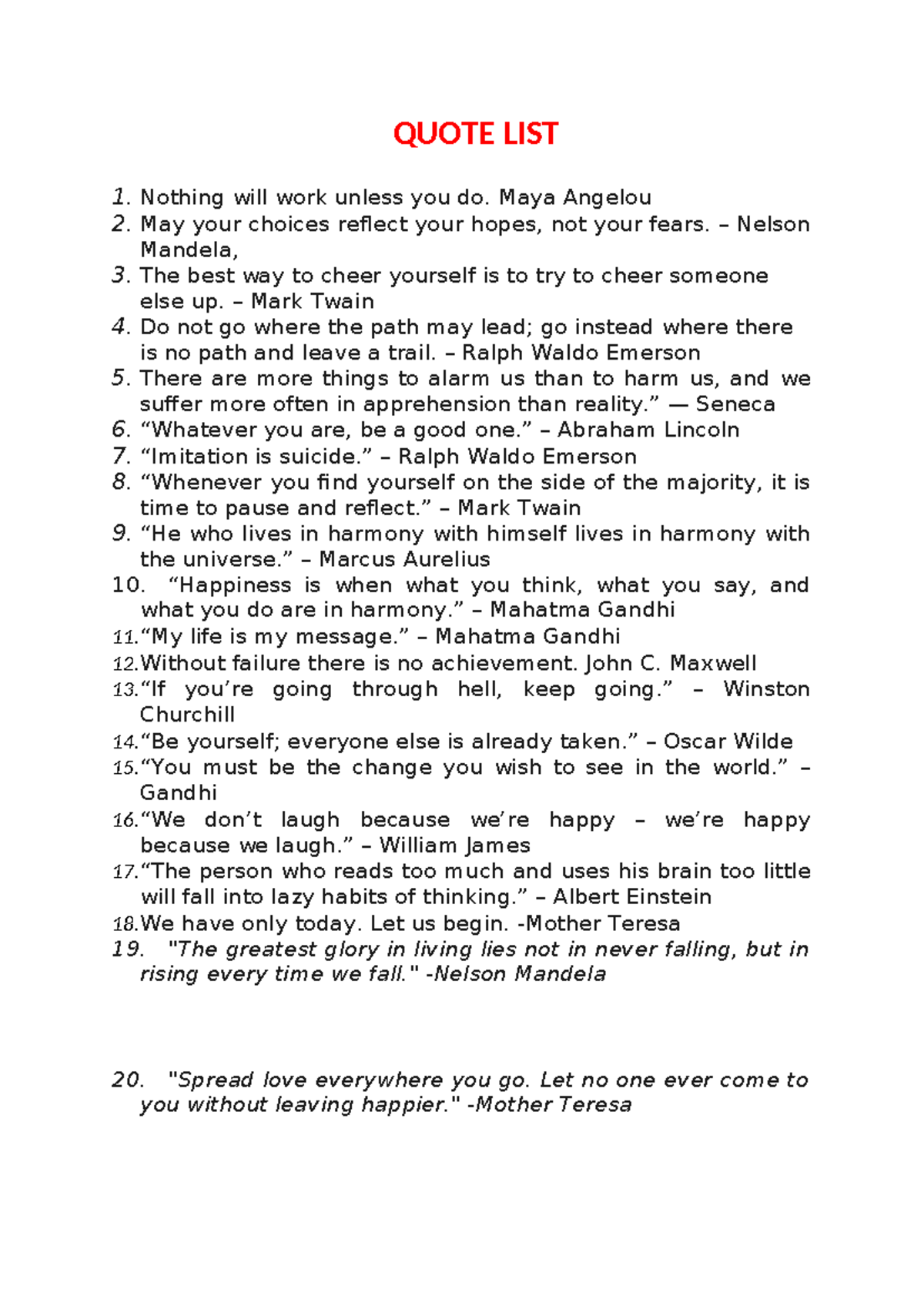 Quote list vasp b5007835 - QUOTE LIST 1. Nothing will work unless you ...