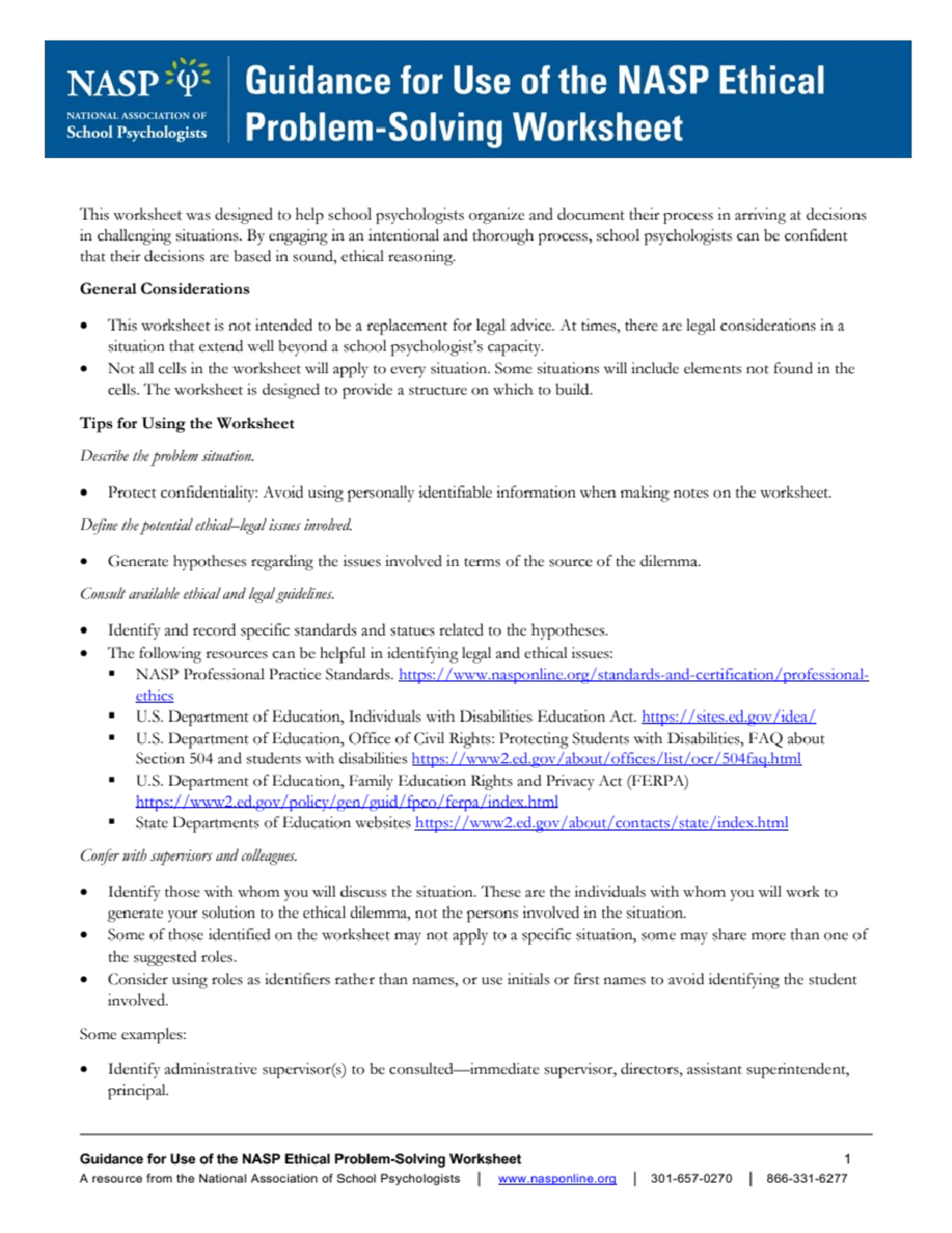 Ethics problem solving worksheet psychology school - 1. Describe the ...