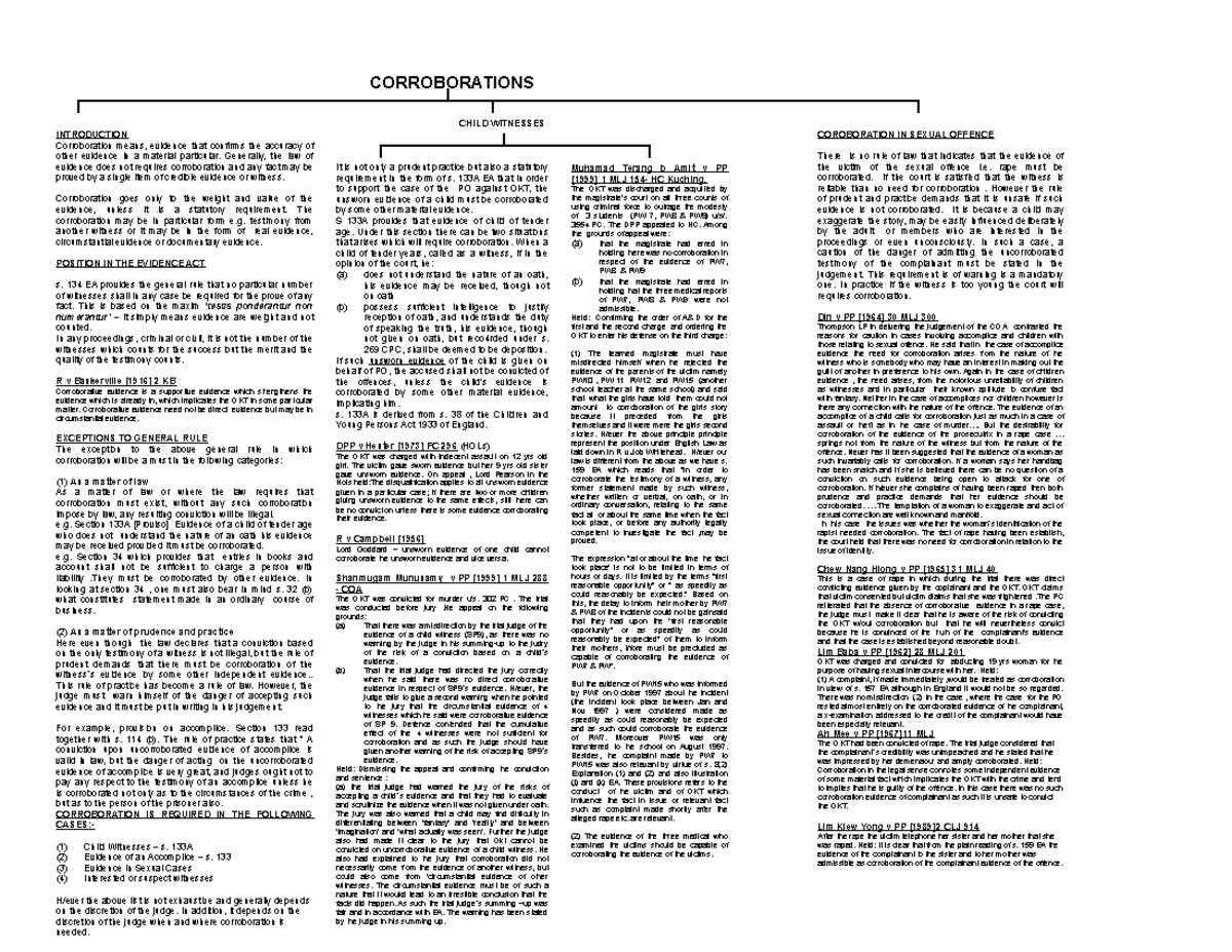 Evidence Act Corroboration - CORROBORATIONS CHILD WITNESSES ...