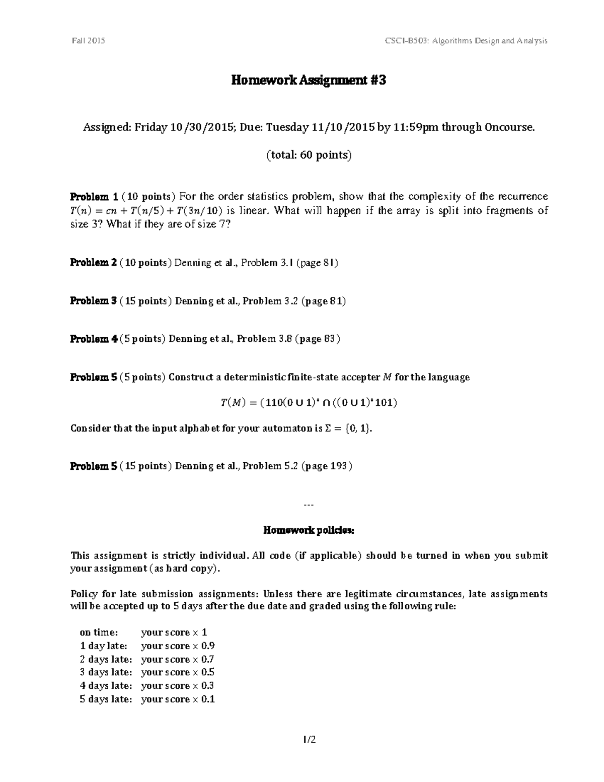 Seminar Assignments 3 Questions Fall 2015 Algorithms Design And Analysis Homework