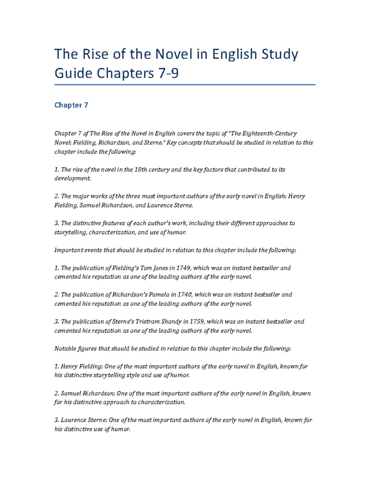 The Rise of the Novel in English Study Guide Chapters 7-9 - The Rise of ...