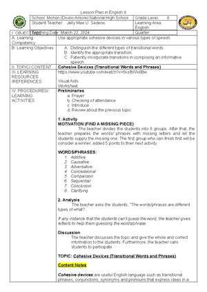 DLP - 2 - the document contain objectives and lesson proper ...