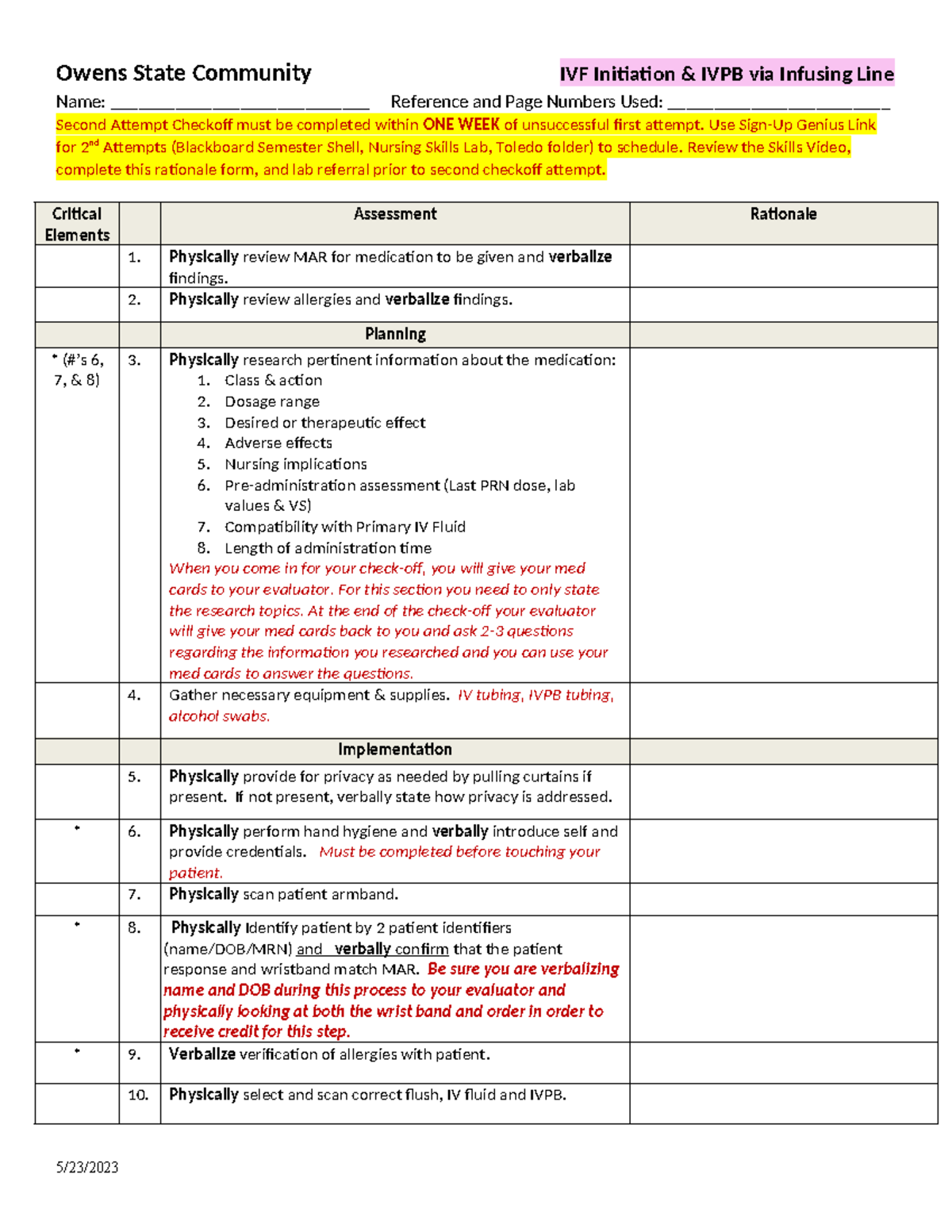 IVPB with IV Fluid Initiation Revised - Owens State Community IVF ...