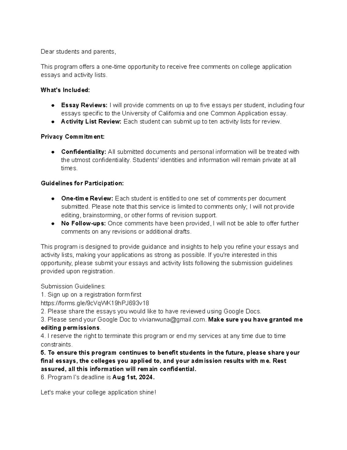 Free Essay and Activity List Review Program I - Dear students and ...