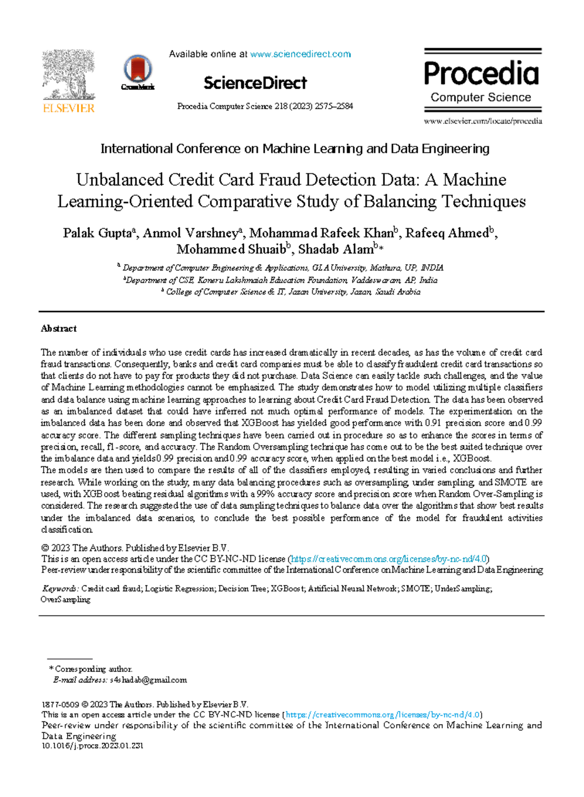 Unbalanced Credit Card Fraud Detection Data - A Machine Learning-Oriented Comparative Study of ...