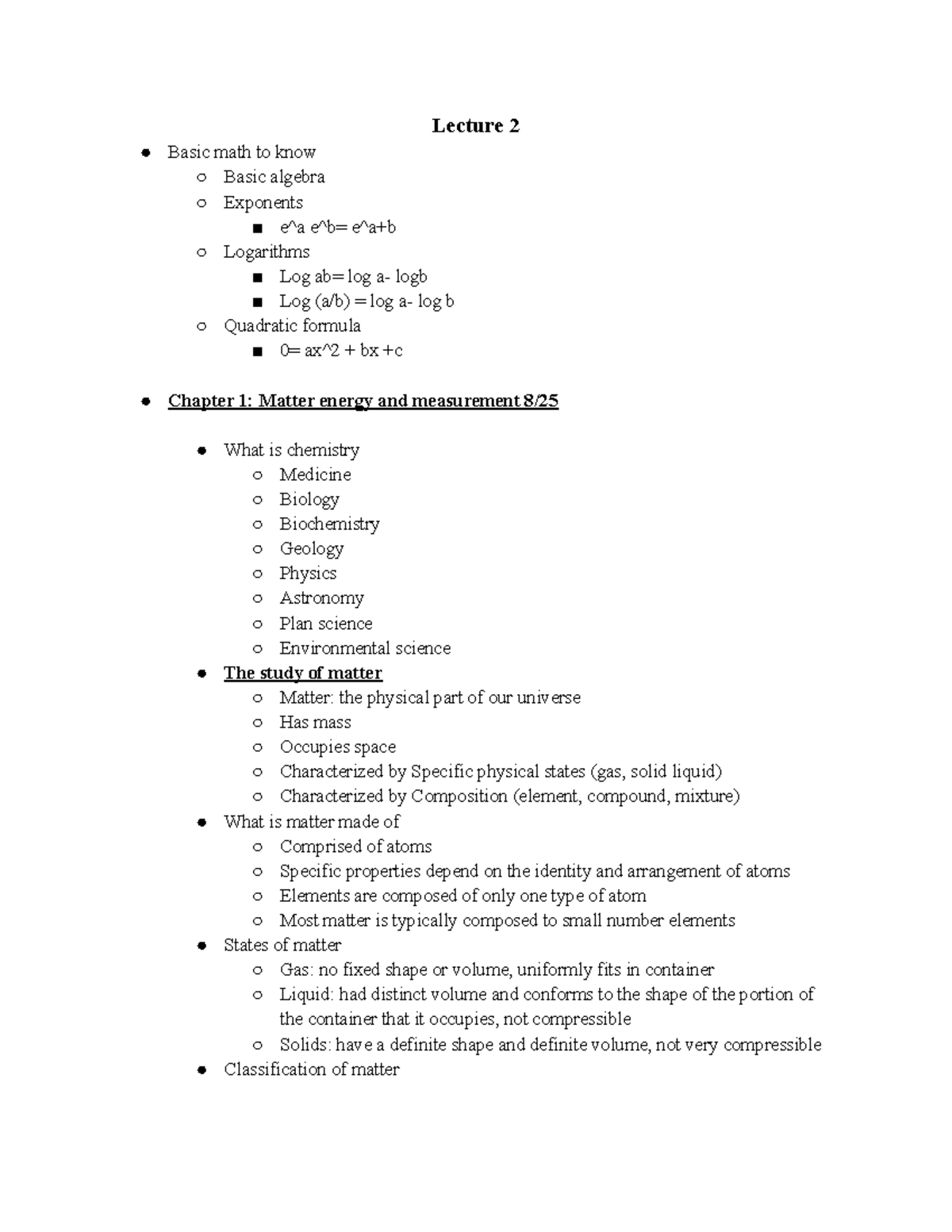 CH 1-3 Chem lecture notes - Lecture 2 Basic math to know Basic algebra ...