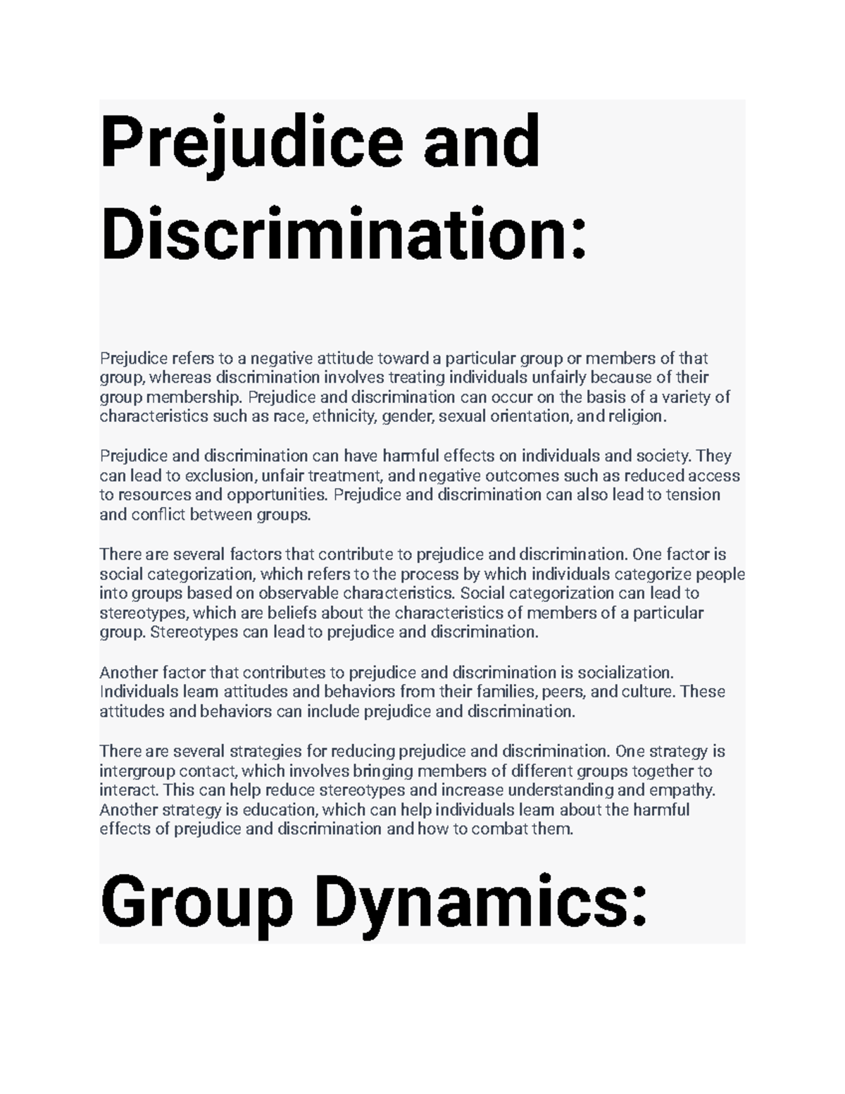 Social Psychology 5-6 - Units 5 and 6 - Prejudice and Discrimination: Prejudice refers to a ...