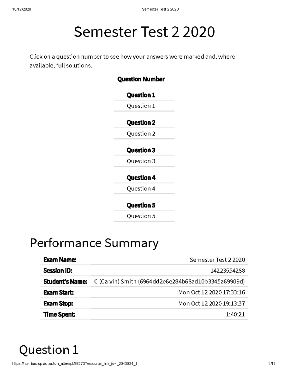 Semester Test 2 2020 - Click on a question number to see how your ...