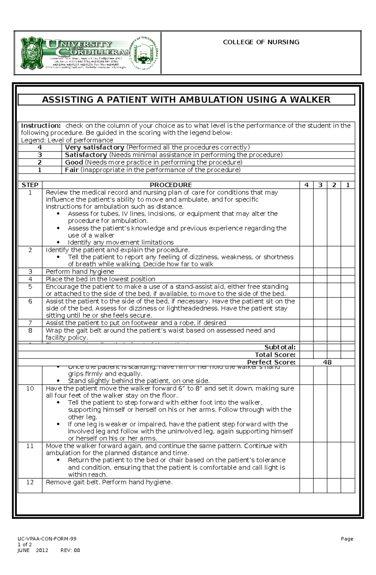 Assisting A Patient Using A Walker - COLLEGE OF NURSING Page 1 ...