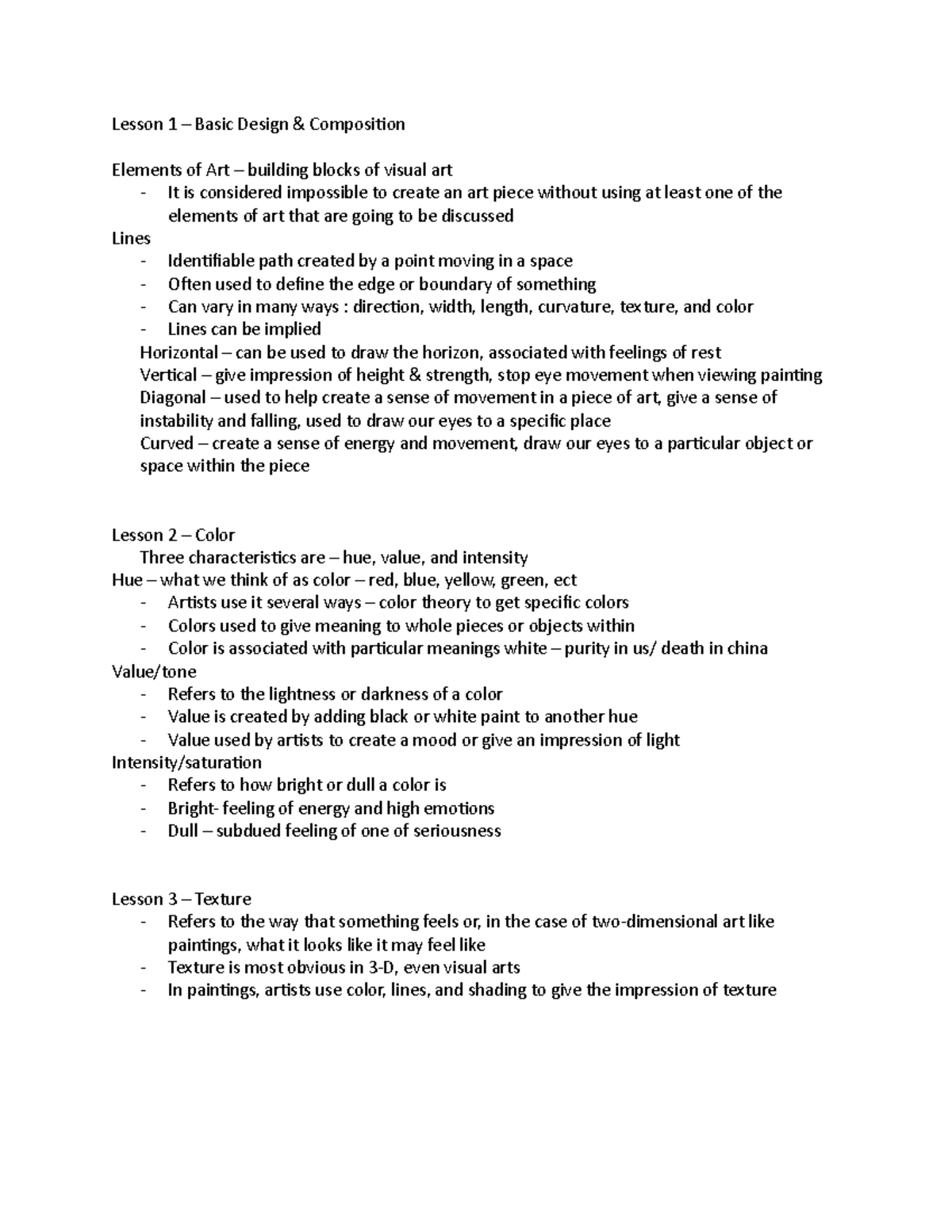Unit 2 summary of lessons - Lesson 1 – Basic Design & Composition ...