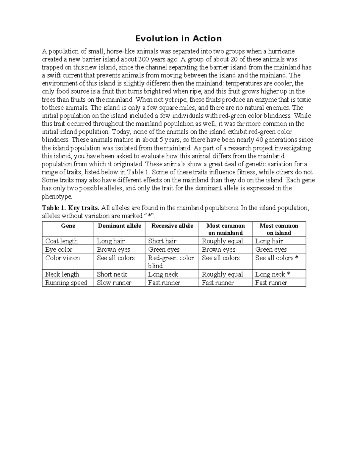 Annotated-Evolution in Action - Evolution in Action A population of ...