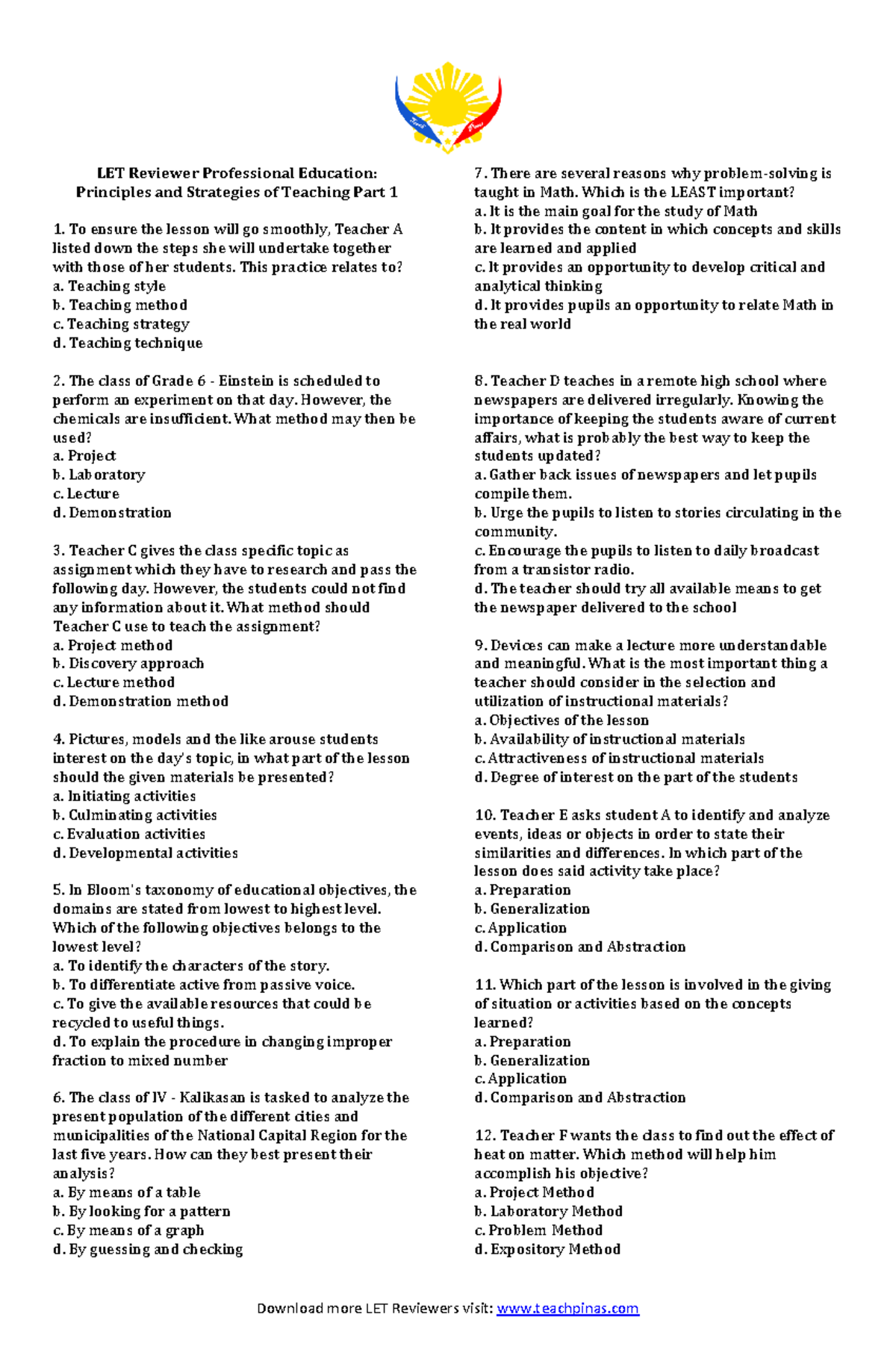 Principles AND Strategies OF Teaching PART 1 (www - Download more LET ...