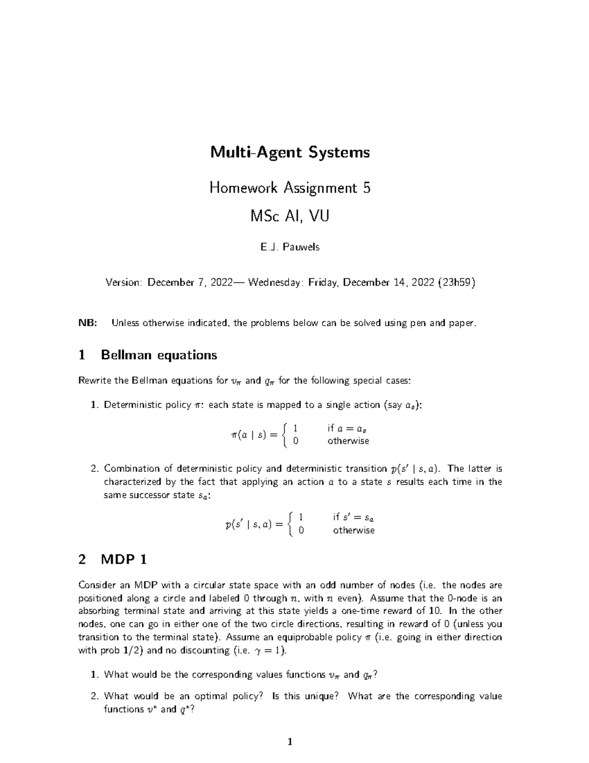 MAS HW5 - MAS - Multi-Agent Systems Homework Assignment 5 MSc AI, VU E ...