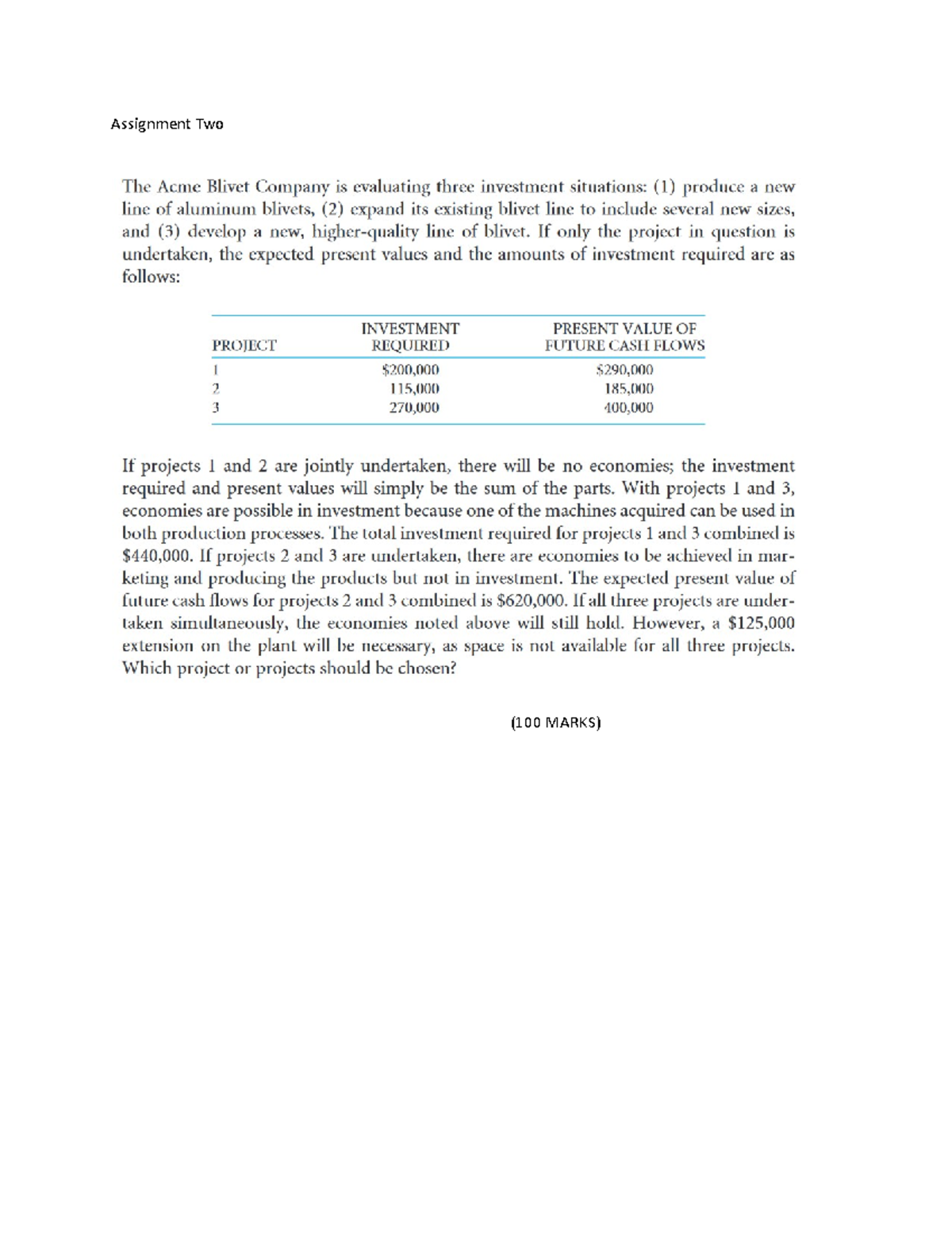 Assignment one and two - Business Finance - Assignment Two (100 MARKS ...