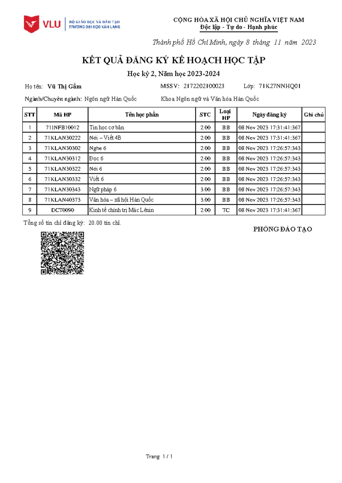 Ket Qua Dang Ky Ke Hoach 2172202100023 - +ӑ WrQ 2172202100023 /ӟS - Studocu