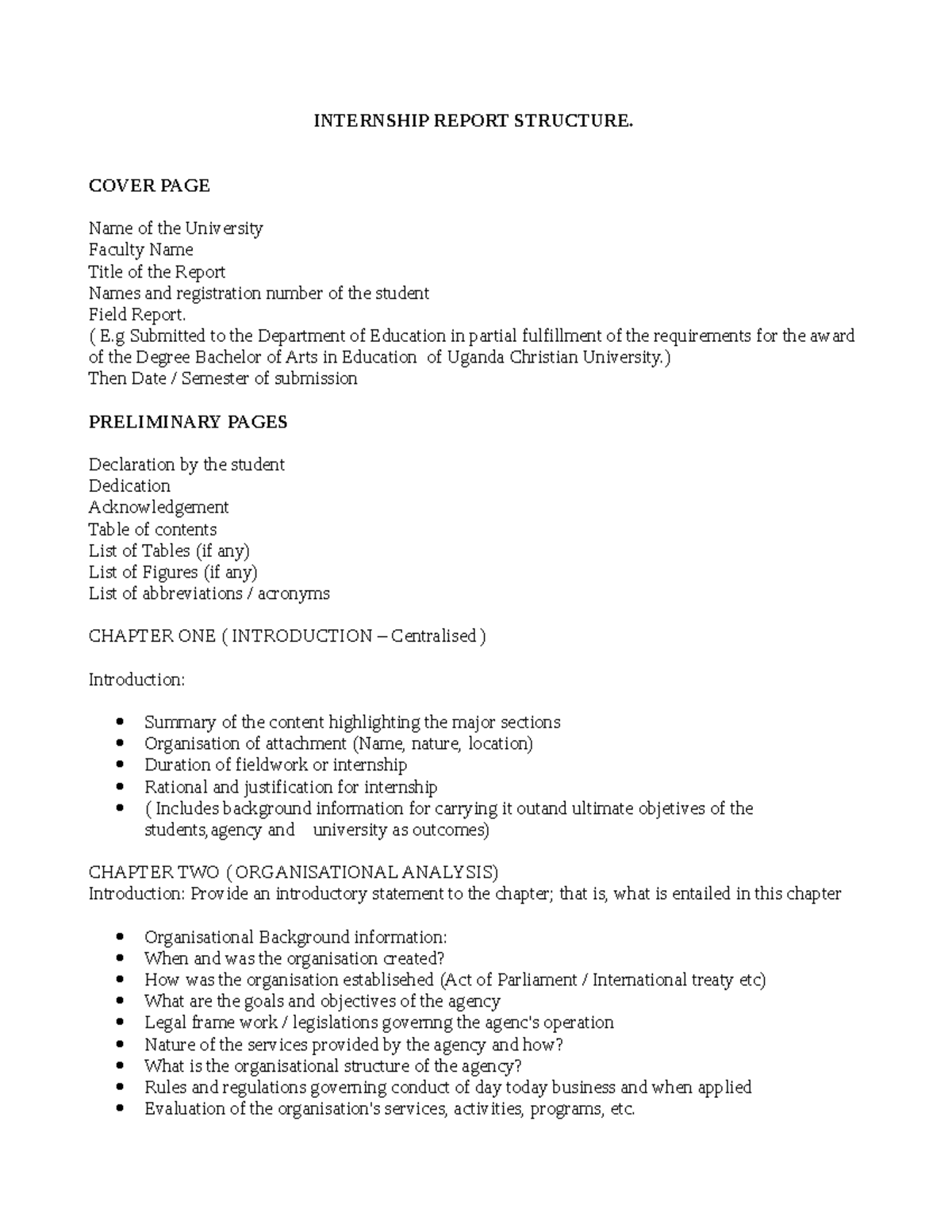 Internship report structure - INTERNSHIP REPORT STRUCTURE. COVER PAGE ...