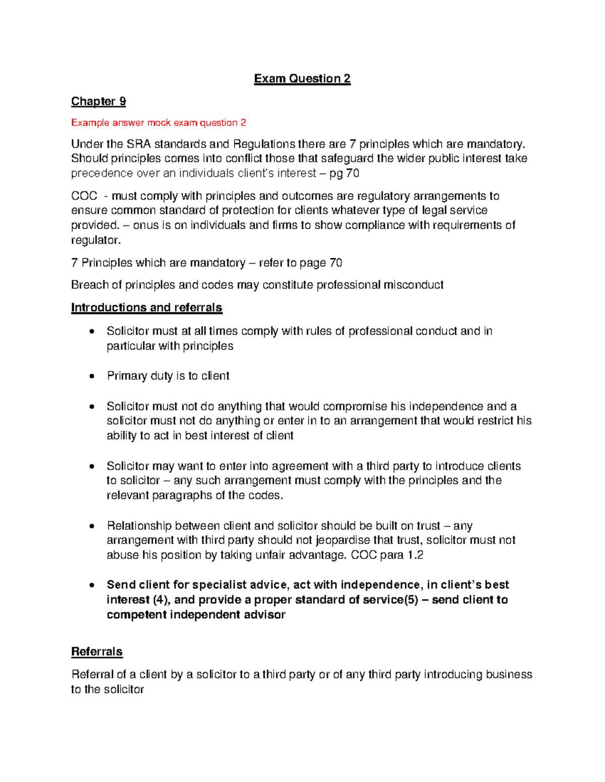 Question 2 revision notes - copy - Exam Question 2 Chapter 9 Example ...