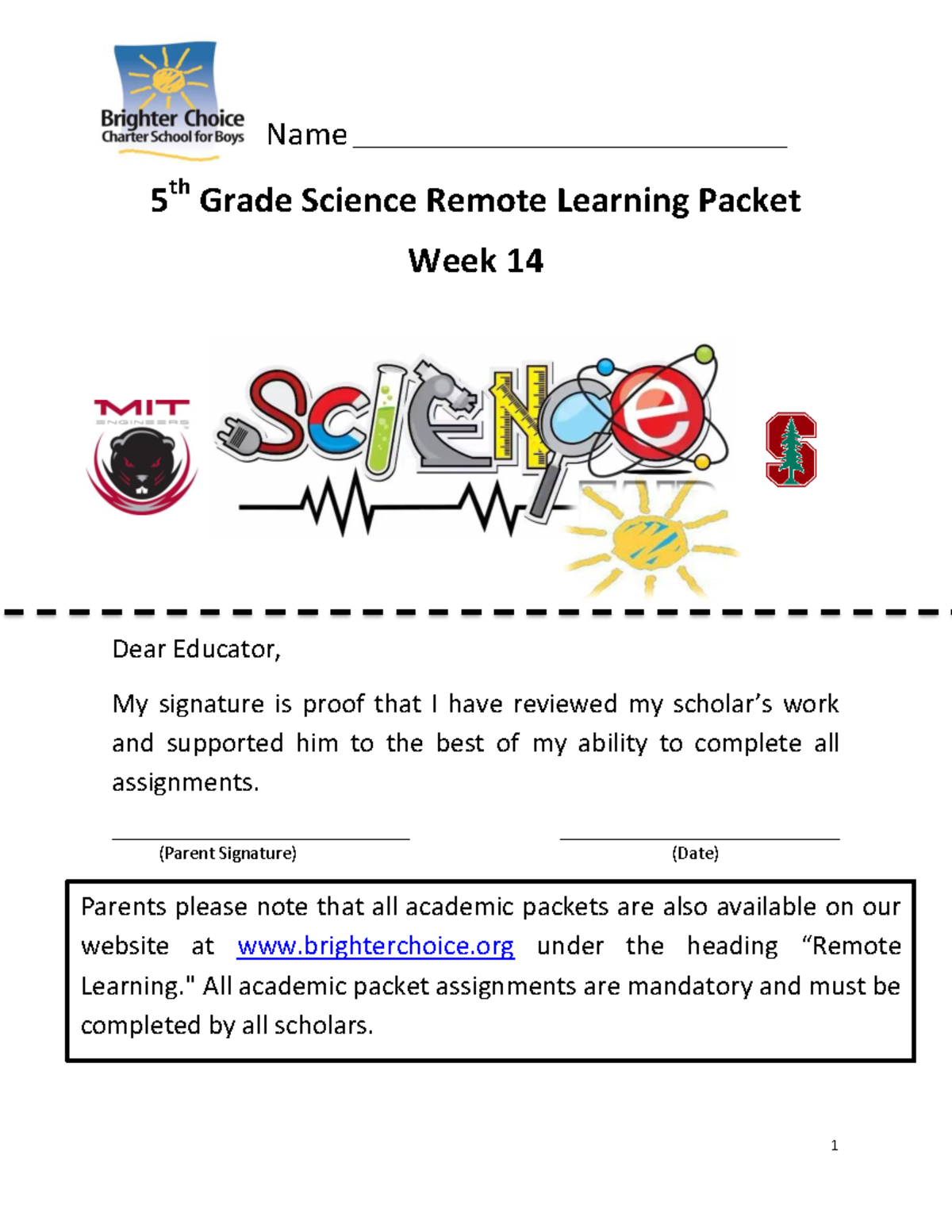 5th Grade Science Remote Learning Packet 12 14 2020 to 01 01 2021 Week ...