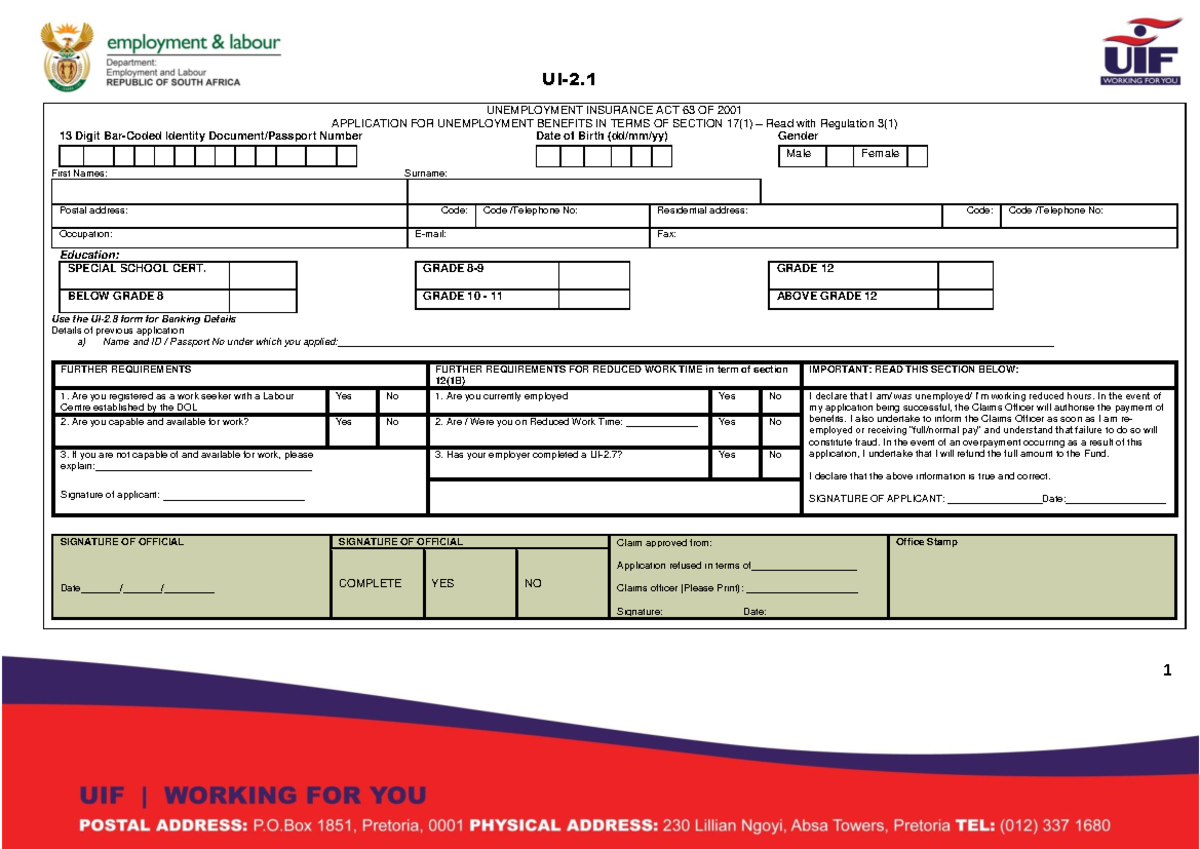 UI-2-1 application-for-unemployment-benefits - UI-2. 1 UNEMPLOYMENT ...