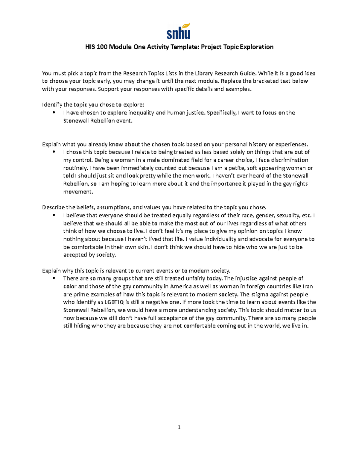 HIS 100 Module One Activity Template - While it is a good idea to ...