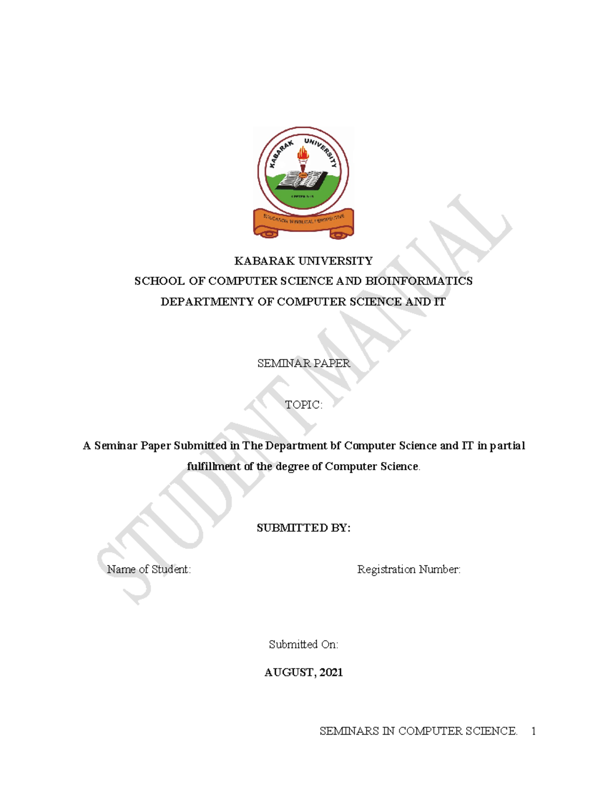 Seminars in Computer Science - KABARAK UNIVERSITY SCHOOL OF COMPUTER ...