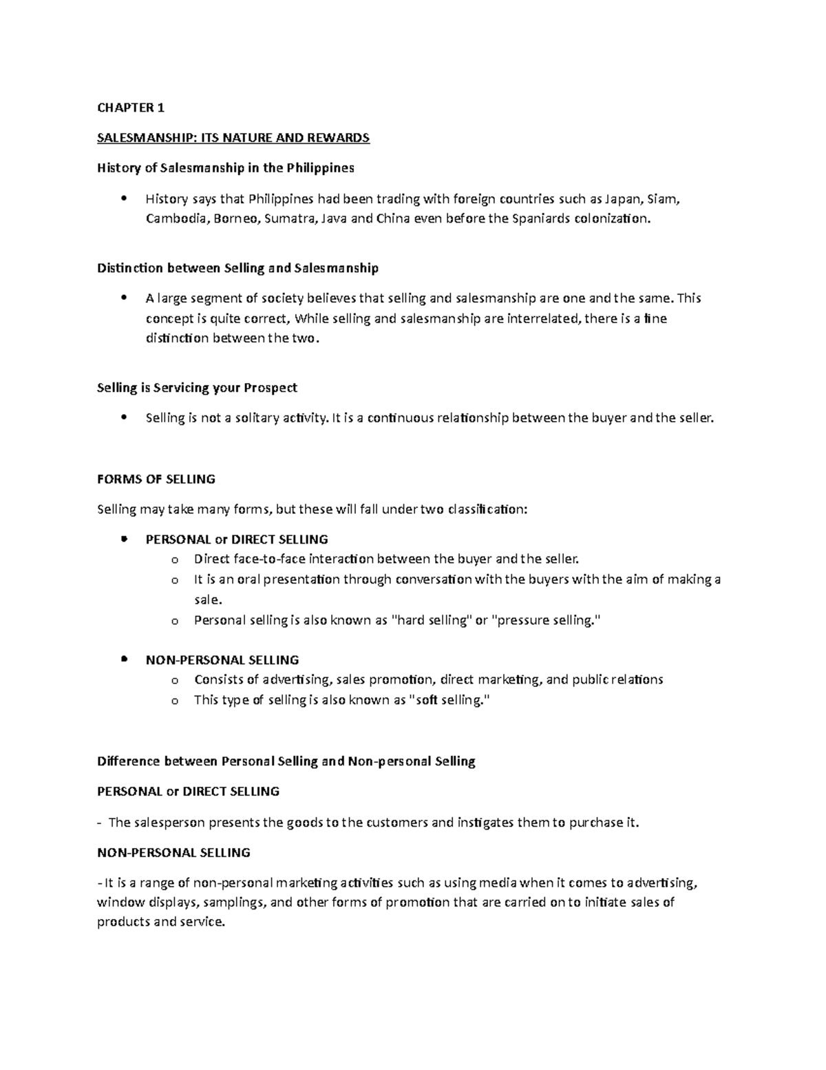 Reviewer - Salesmanship - Principles of Marketing - Studocu