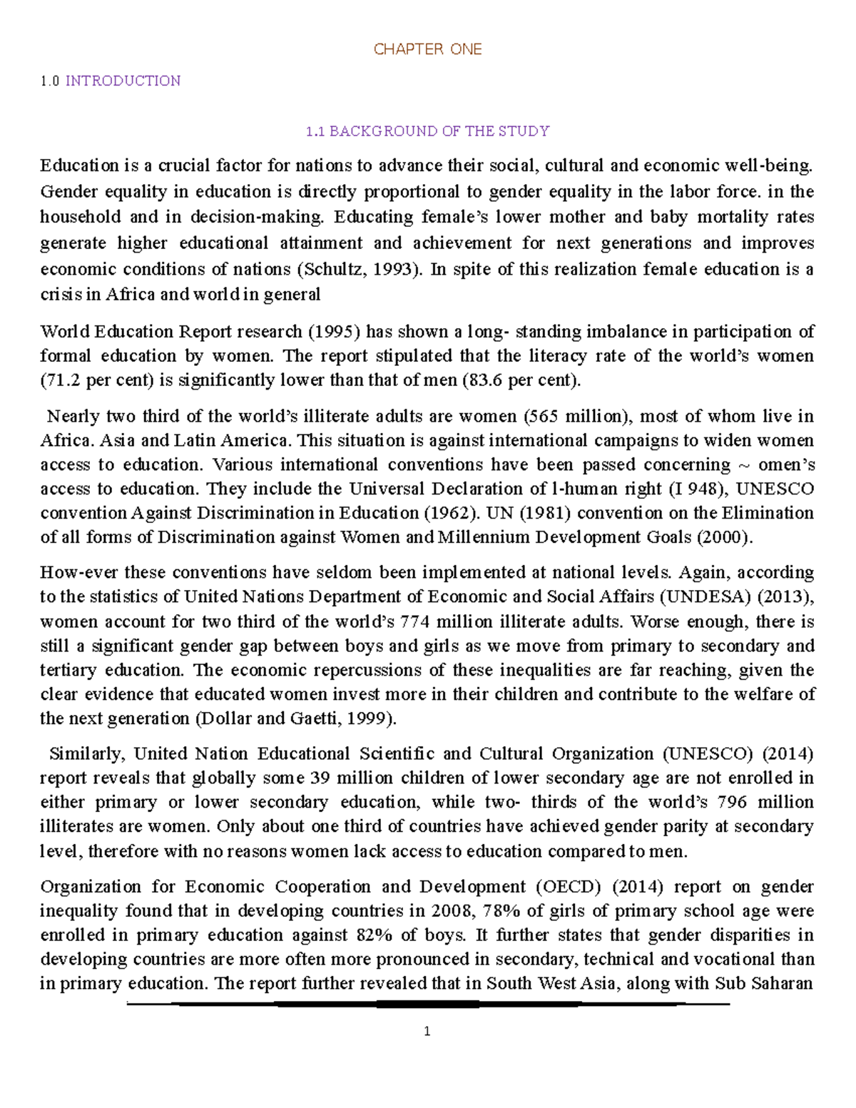 Research work - CHAPTER ONE 1 INTRODUCTION 1 BACKGROUND OF THE STUDY ...