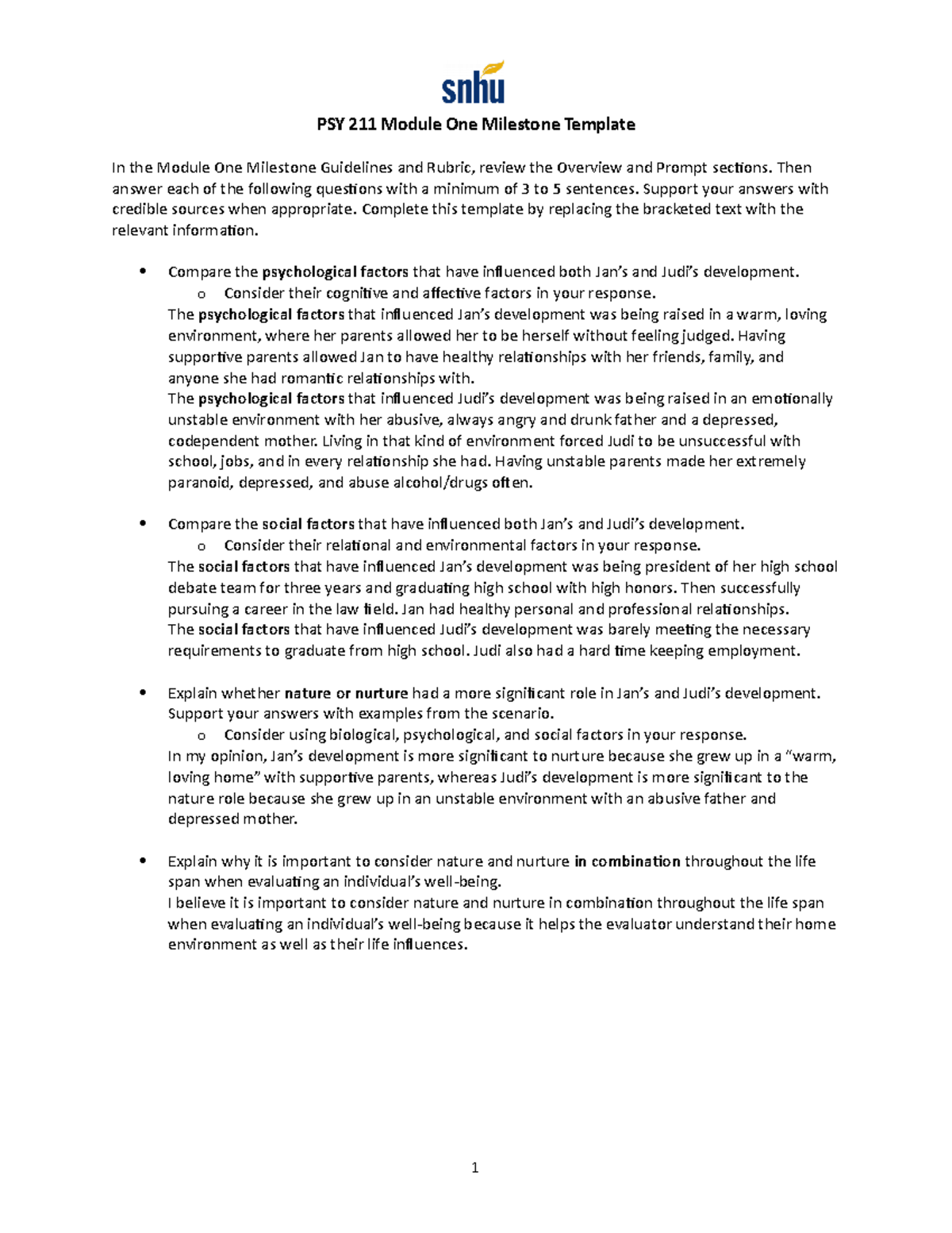 PSY 211 Module One Milestone Template-2 - PSY 211 Module One Milestone ...