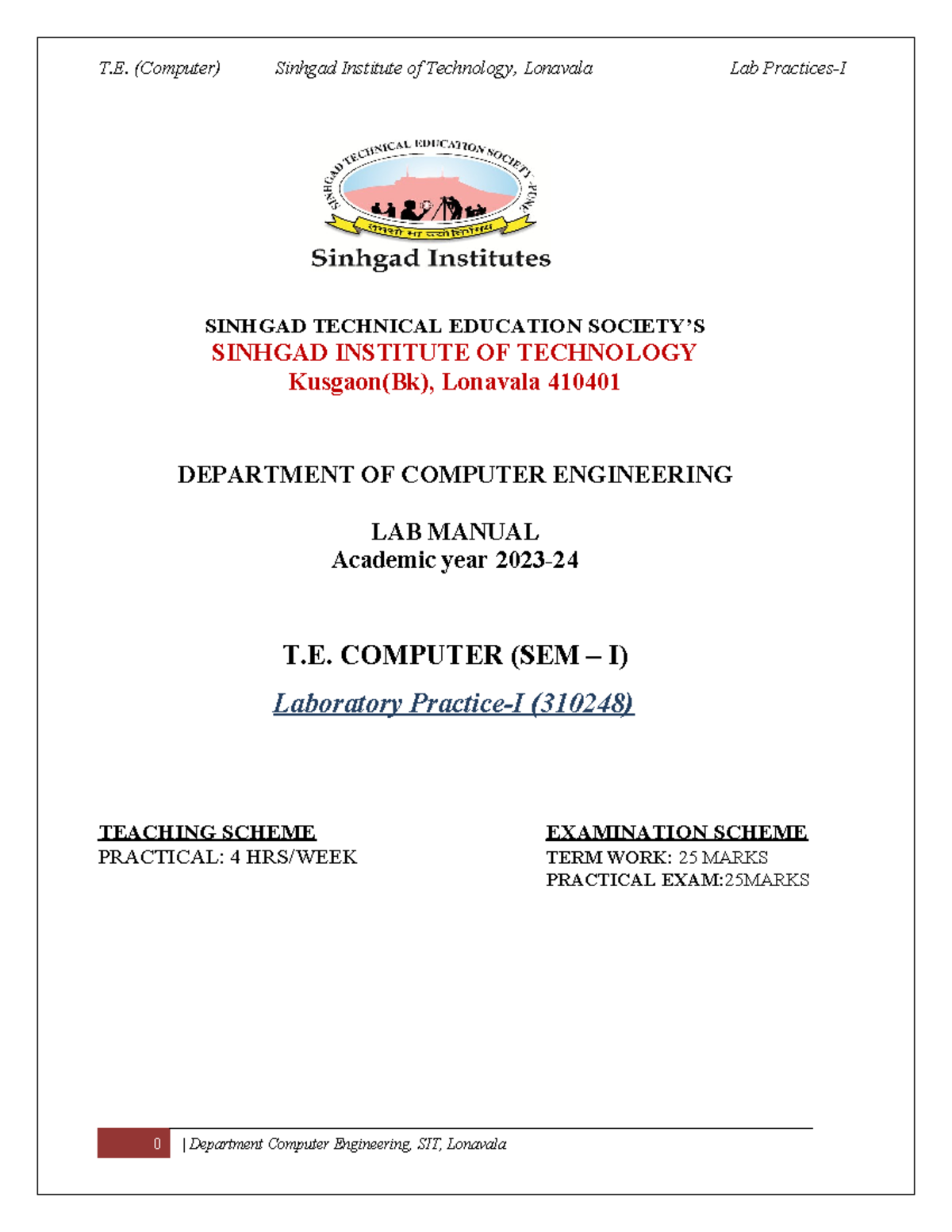 12 LP-I Lab Manual 2023-24HCI - SINHGAD TECHNICAL EDUCATION SOCIETY’S SINHGAD INSTITUTE OF - Studocu