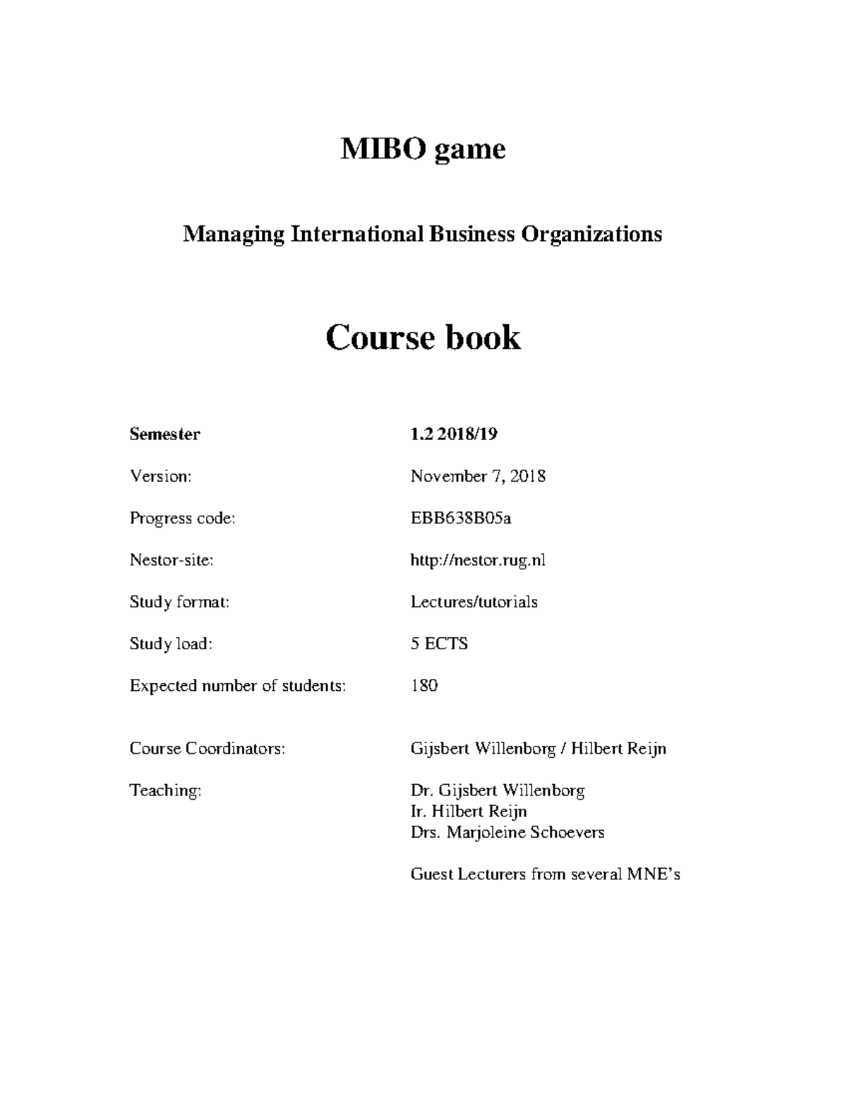 Course manual - MIBO game Managing International Business Organizations ...