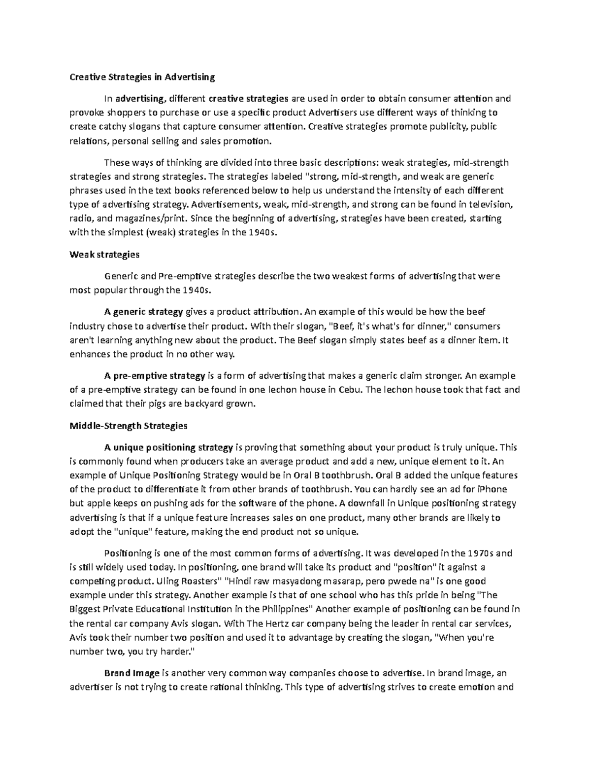 Creative Strategies in Advertising - Creative strategies promote ...