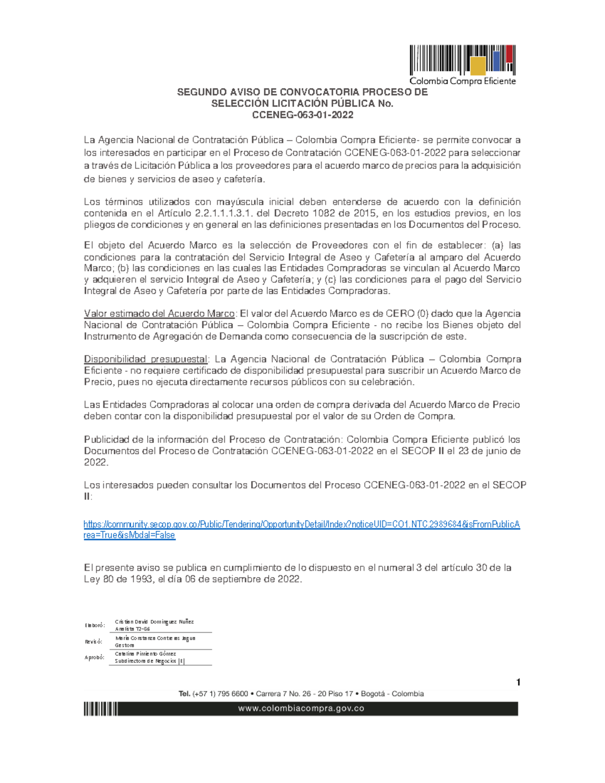 002. Segundo Aviso Ley 80 amp aseo y cafeteria - SEGUNDO AVISO DE ...