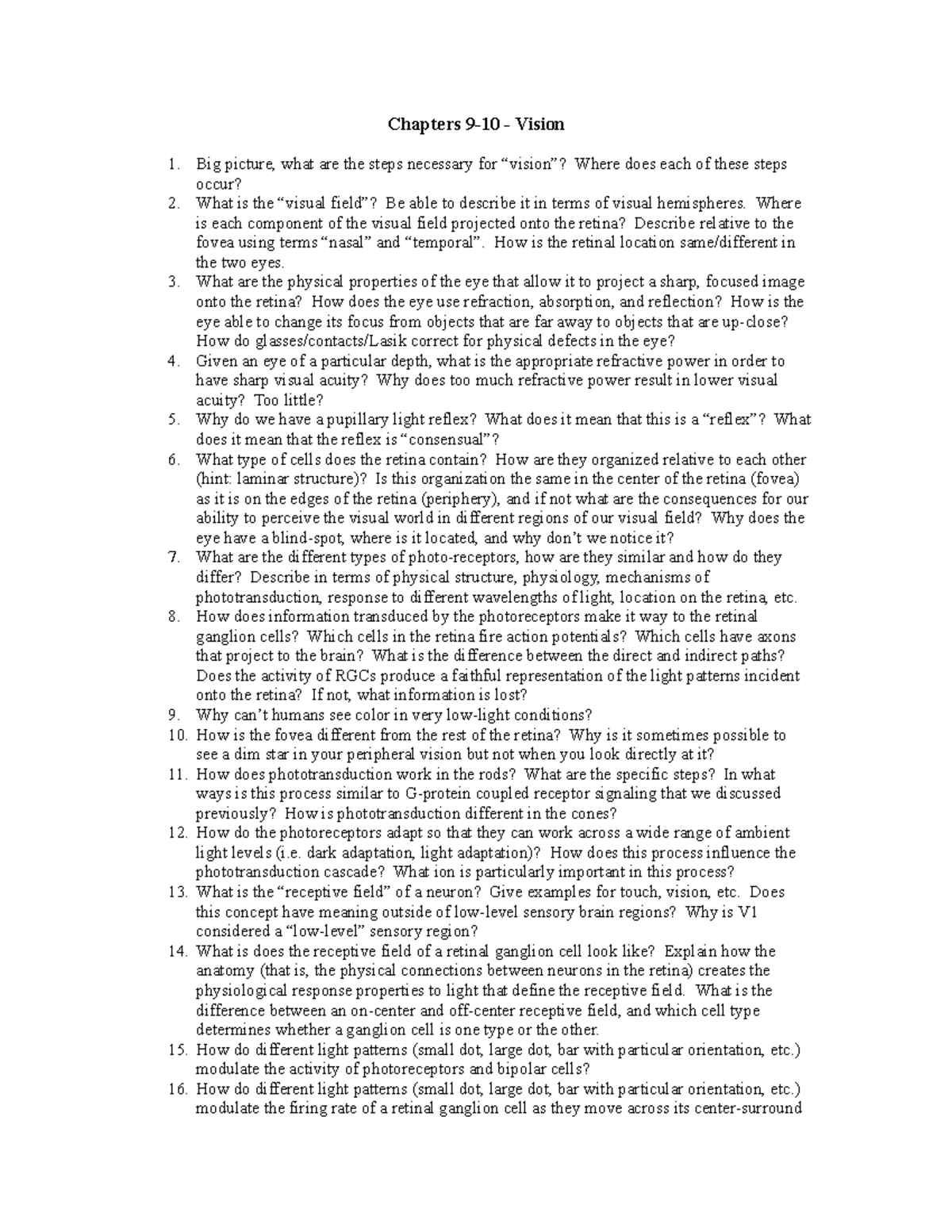Ch09-10 Vision Systems Study Guide - Chapters 9-10 - Vision Big picture ...