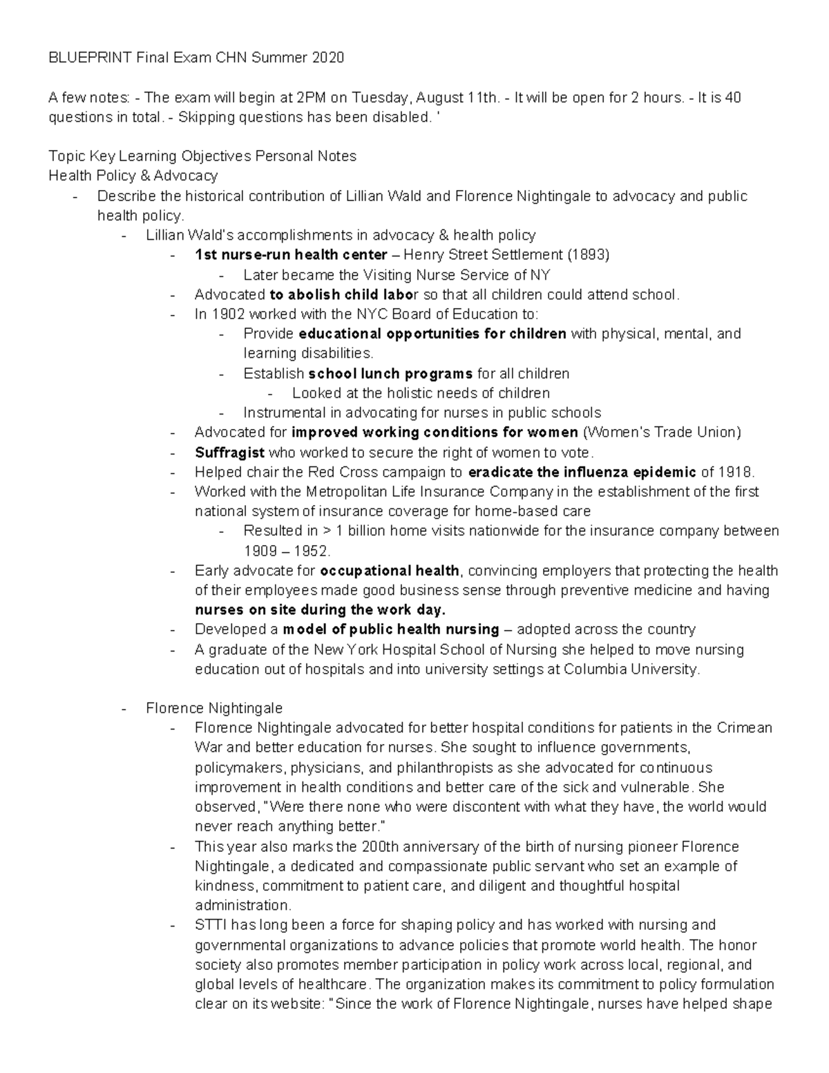 Community Final Study guide CS - BLUEPRINT Final Exam CHN Summer 2020 A ...
