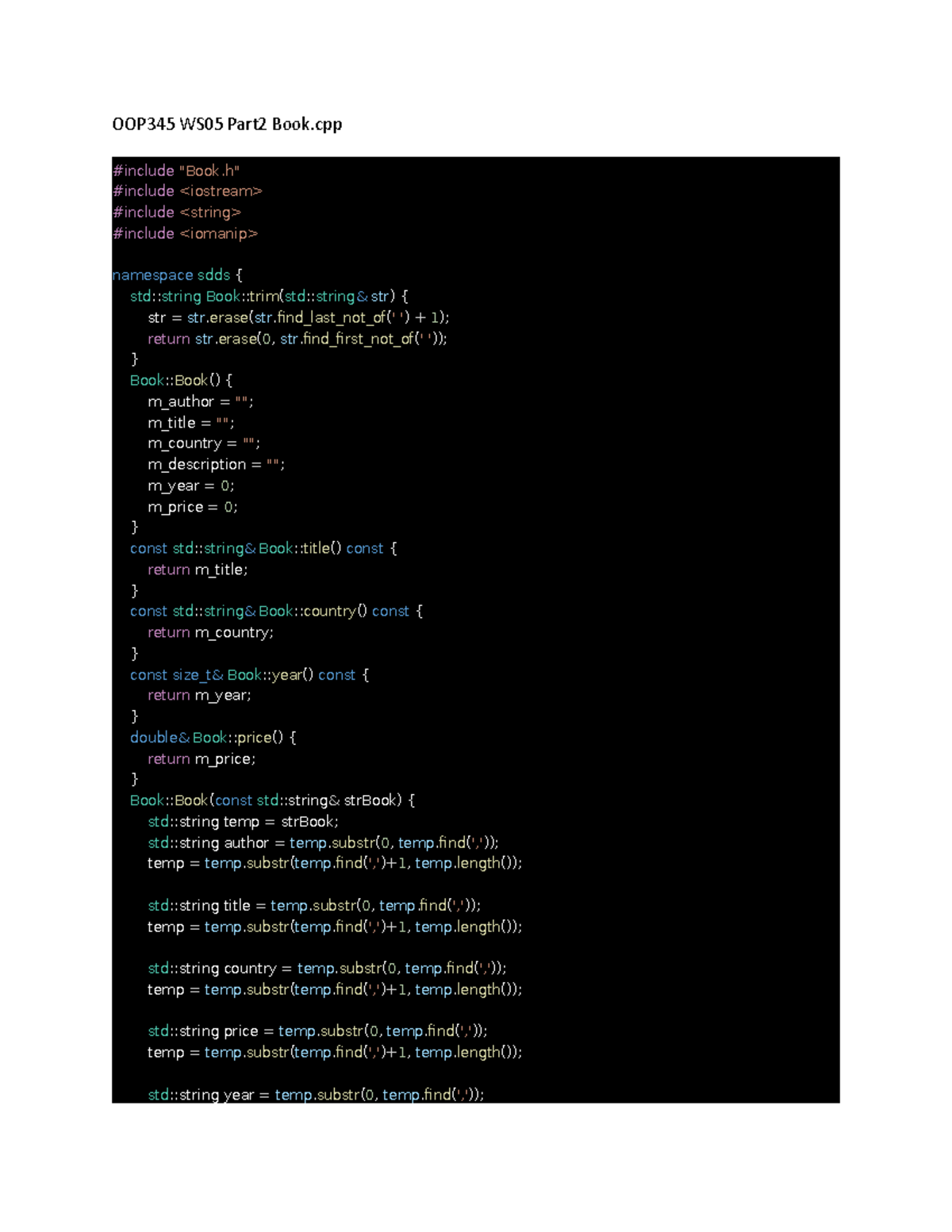 OOP345 WS05 Part2 Book.cpp - OOP345 WS05 Part2 Book #include "Book" #include #include - Studocu