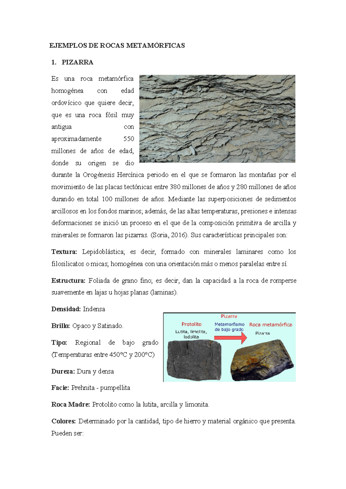 Ejemplos de rocas metamórficas, informe de geología - EJEMPLOS DE ROCAS ...