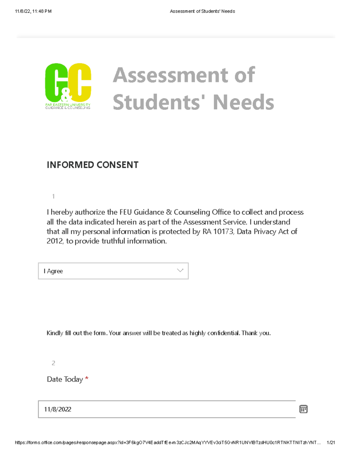Assessment of Students' Needs - - Studocu