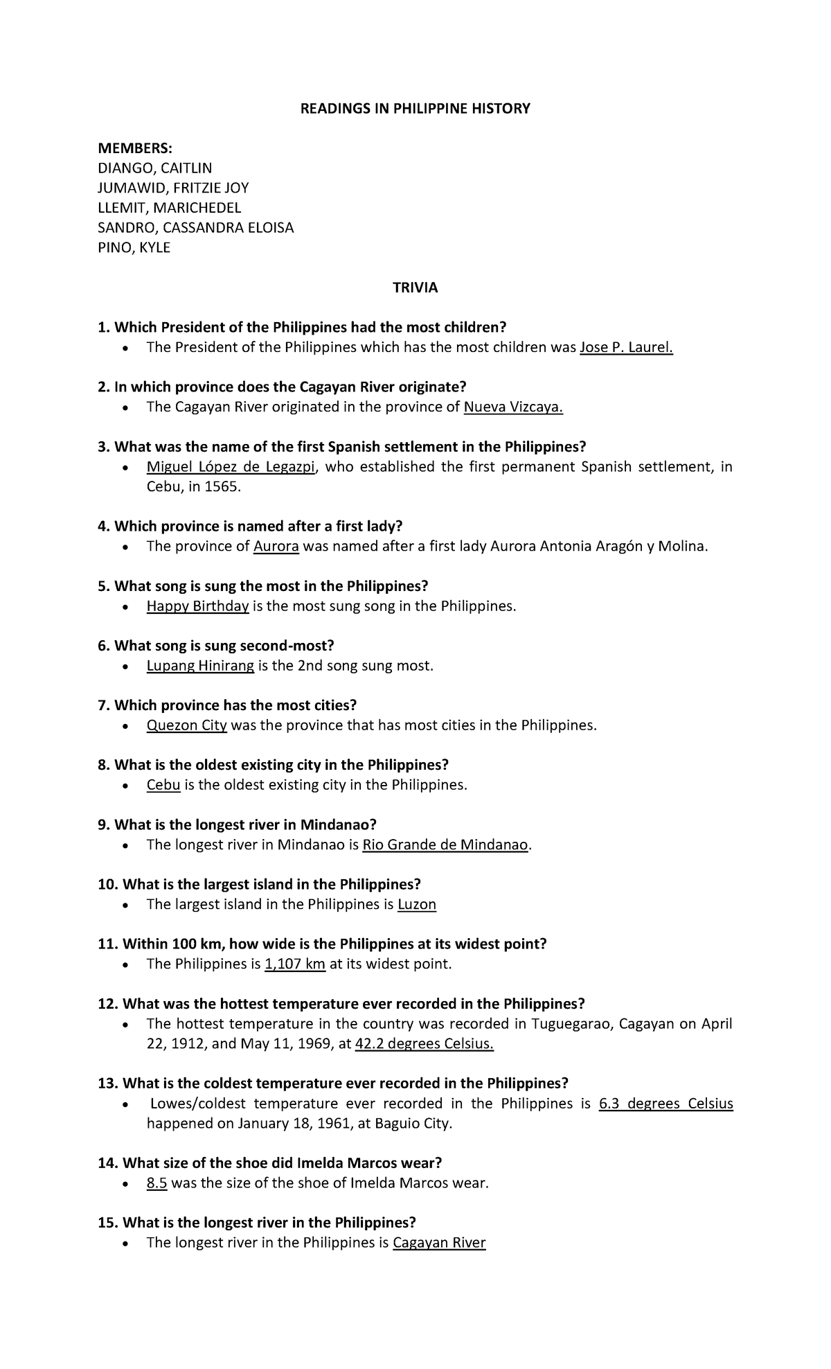 RPH- Trivia - READINGS IN PHILIPPINE HISTORY MEMBERS: DIANGO, CAITLIN ...