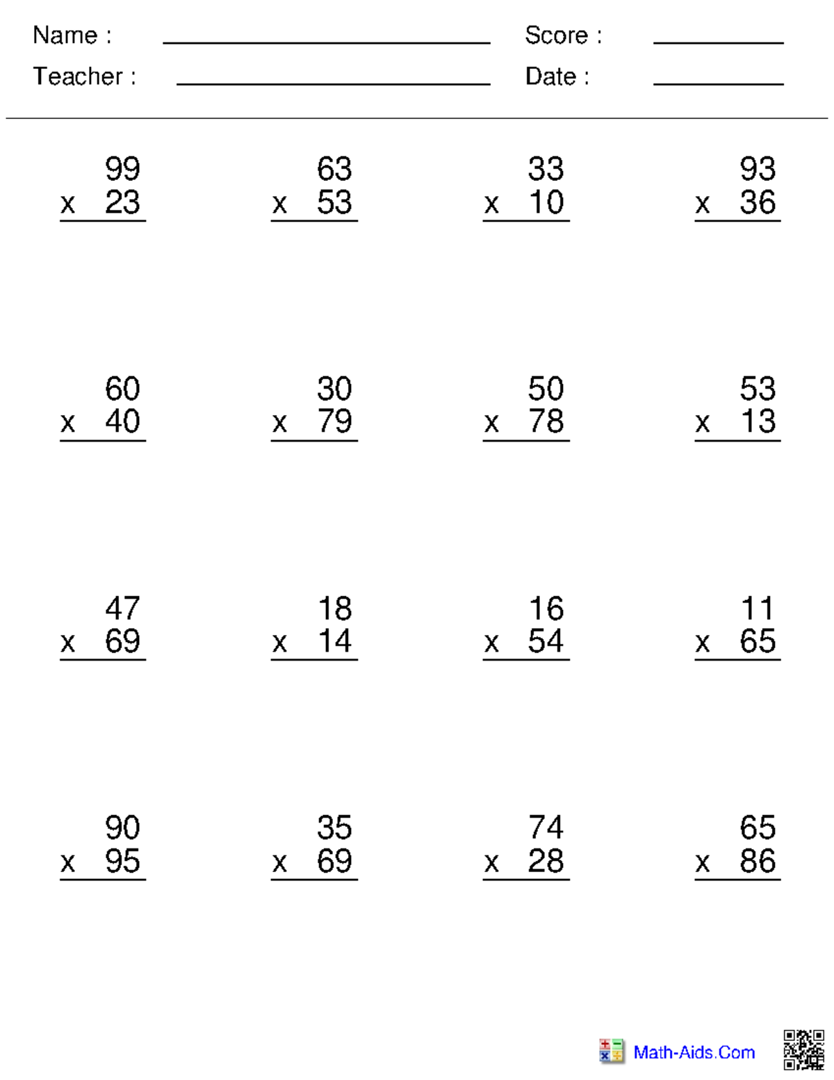 Multiplication worksheet 16 - BSED Major in Math - Name : Teacher ...